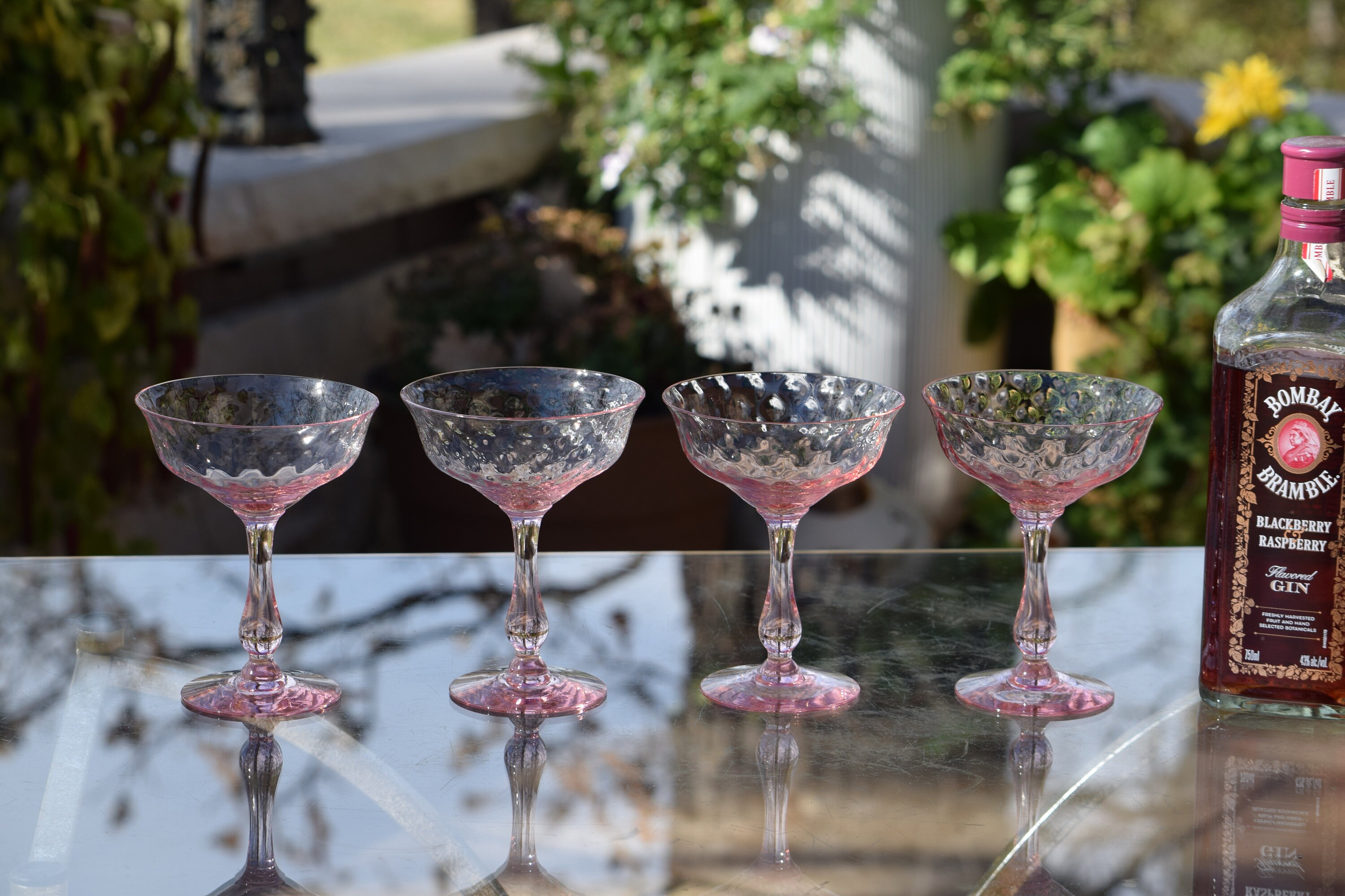4 Vintage PINK DIAMOND OPTIC Cocktail ~ Champagne Glasses, Fry Glass ...