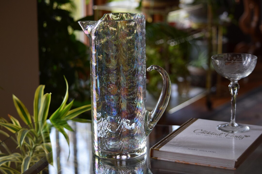 Vintage Iridescent Loop Optic Pitcher, West Virginia Glass, 1950s Water ...