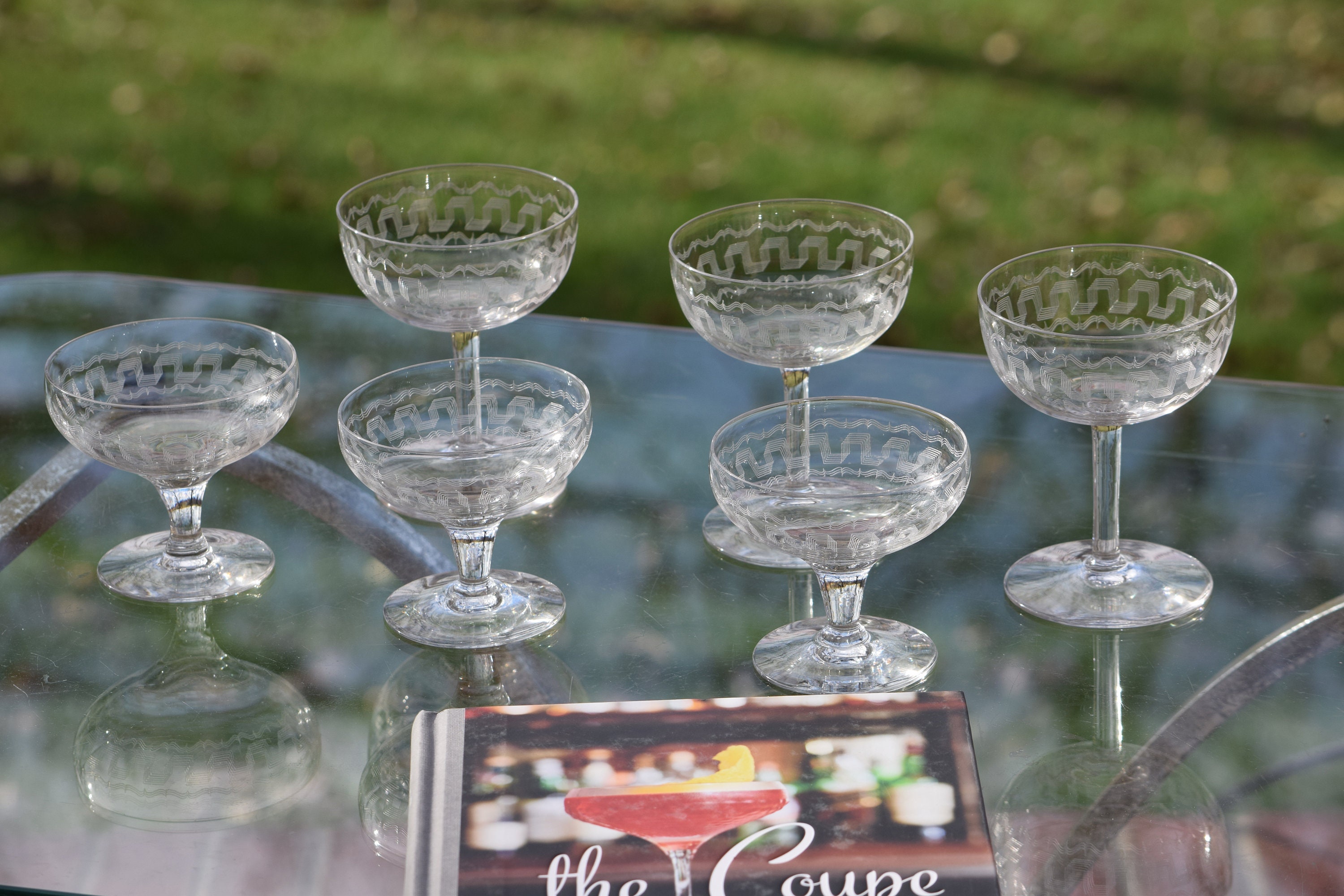 Vintage Needle Etched CRYSTAL Cocktail Glasses, Set of 6, Fostoria ...