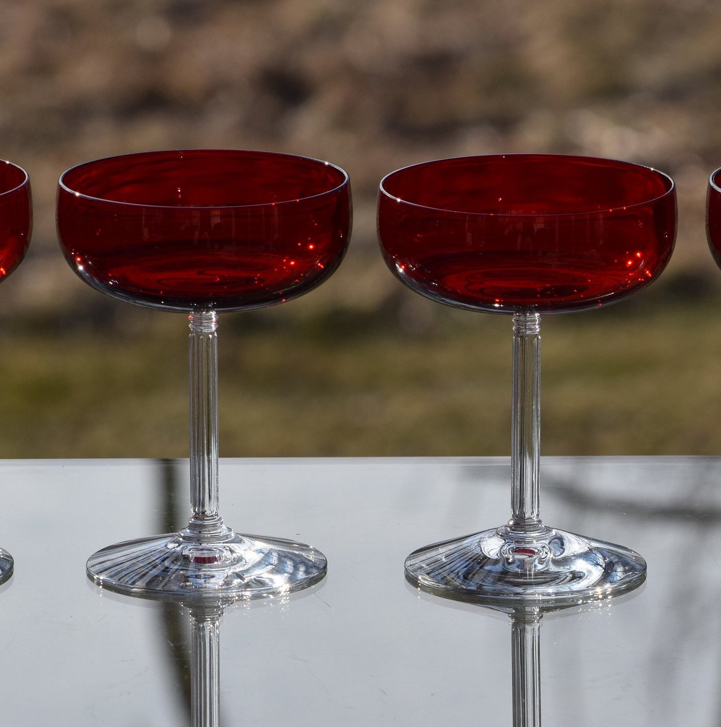 Vintage Ruby Red Champagne Coupes, Set of 4, Fostoria, circa 1940 ...