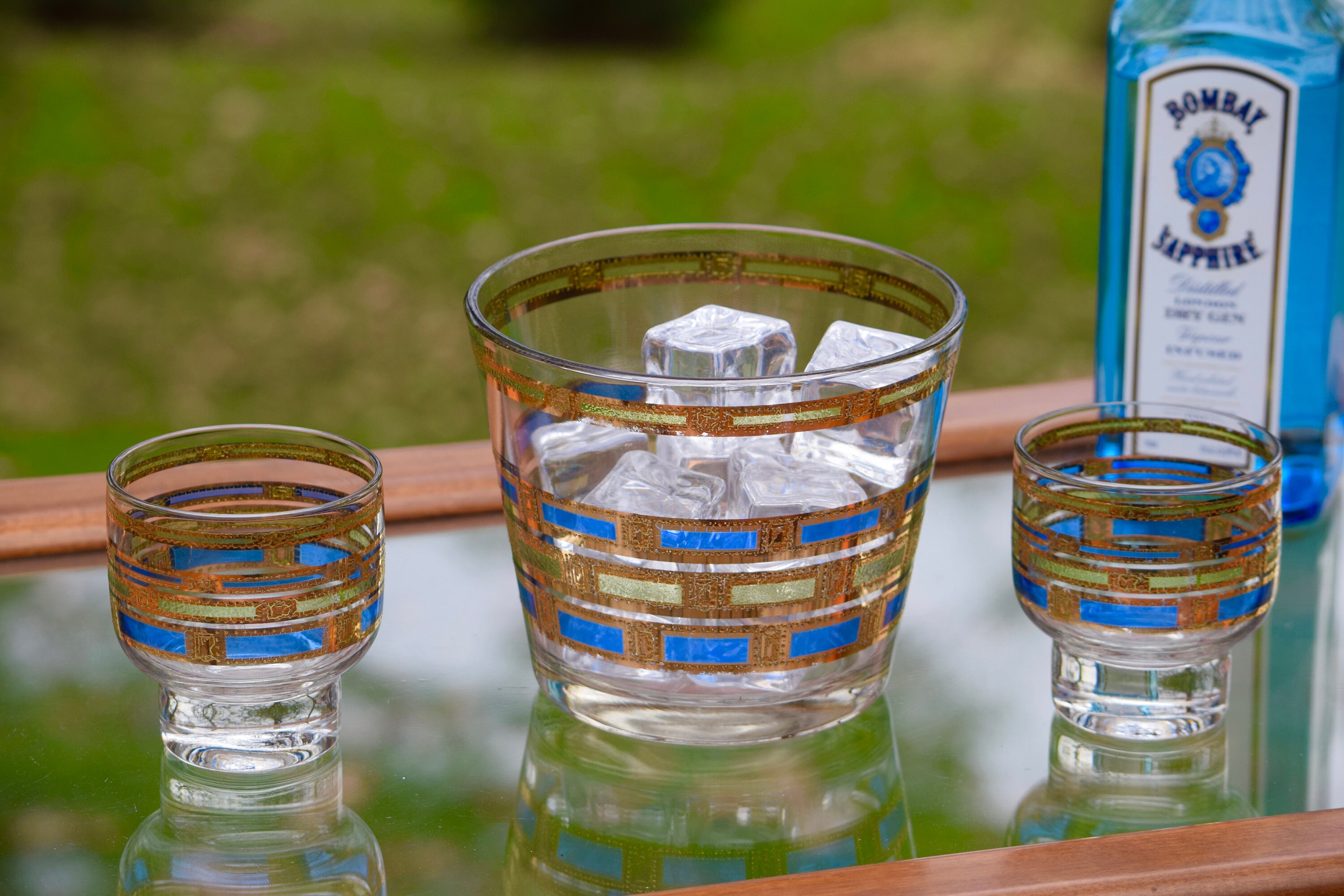 Vintage CULVER Footed Rocks Glasses with Ice Bucket, Mad Men Barware ...