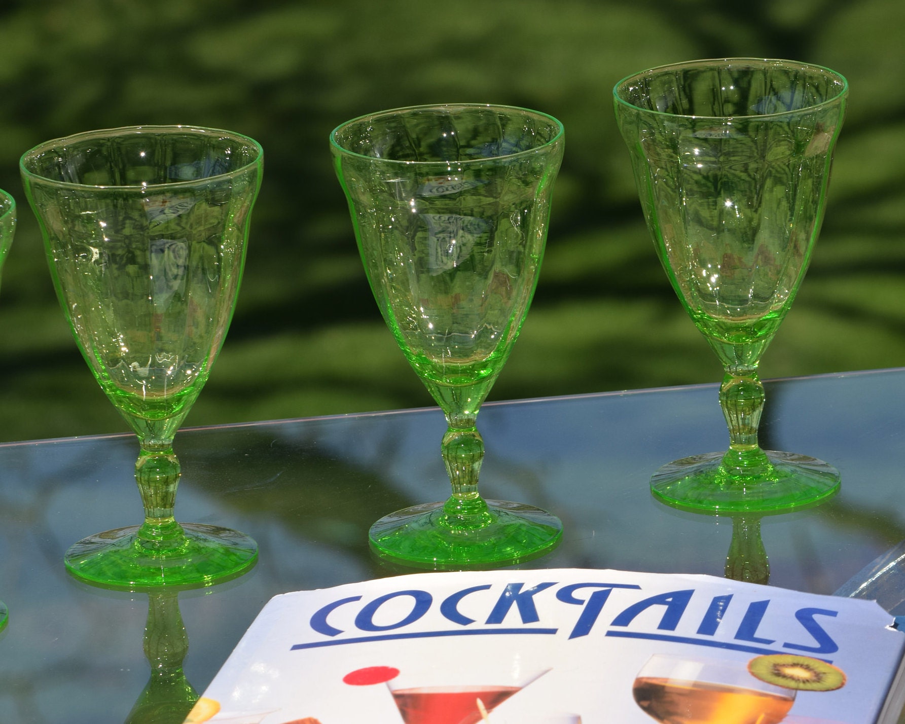 Vintage Green Vaseline Depression Glass Wine Glasses Set Of 5 Green Vaseline Wine Glasses