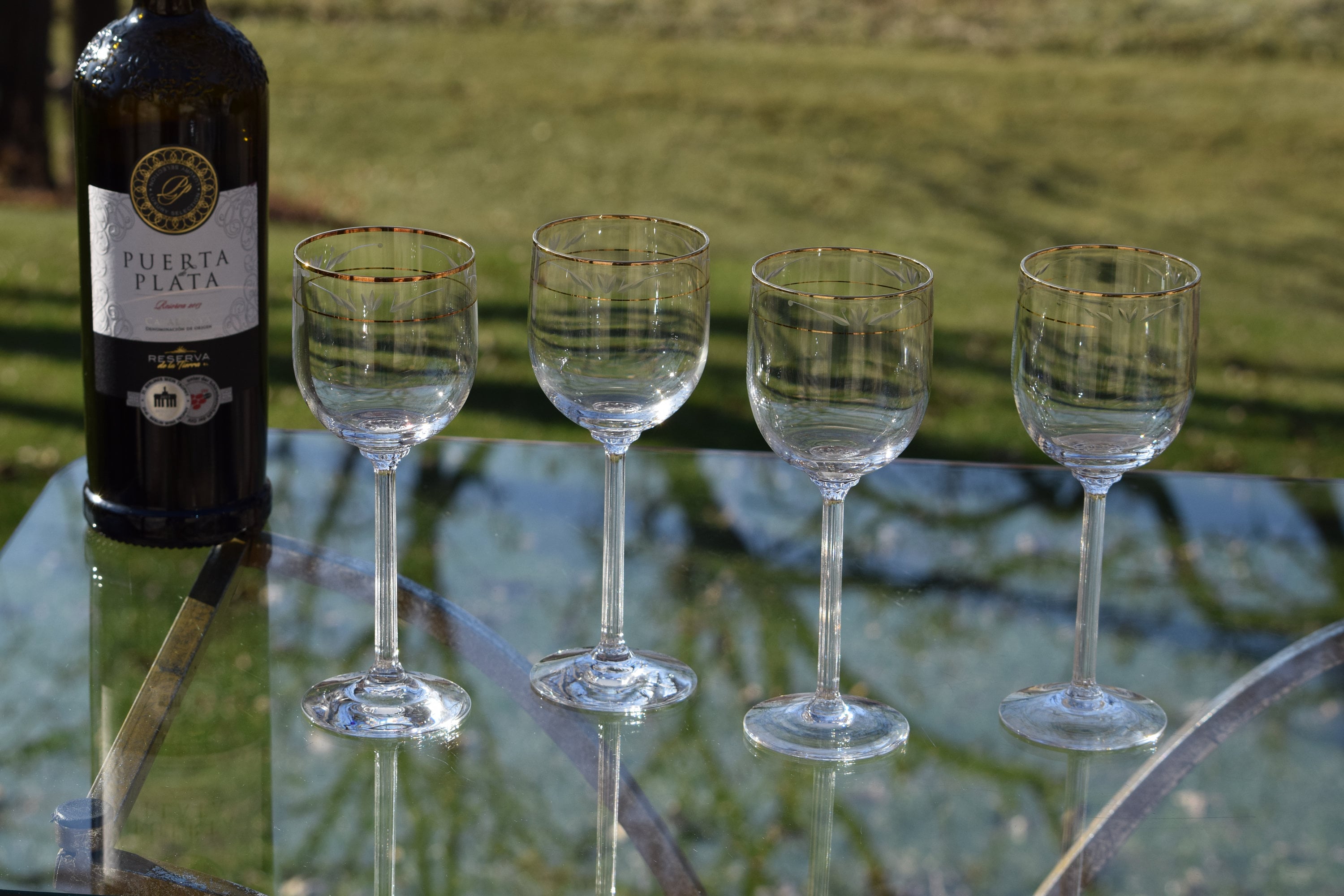 Vintage Gold Rimmed Crystal Wine Glasses ~ Set Of 5 ~ Lenox ~ Liberty ~~ Vintage Wedding