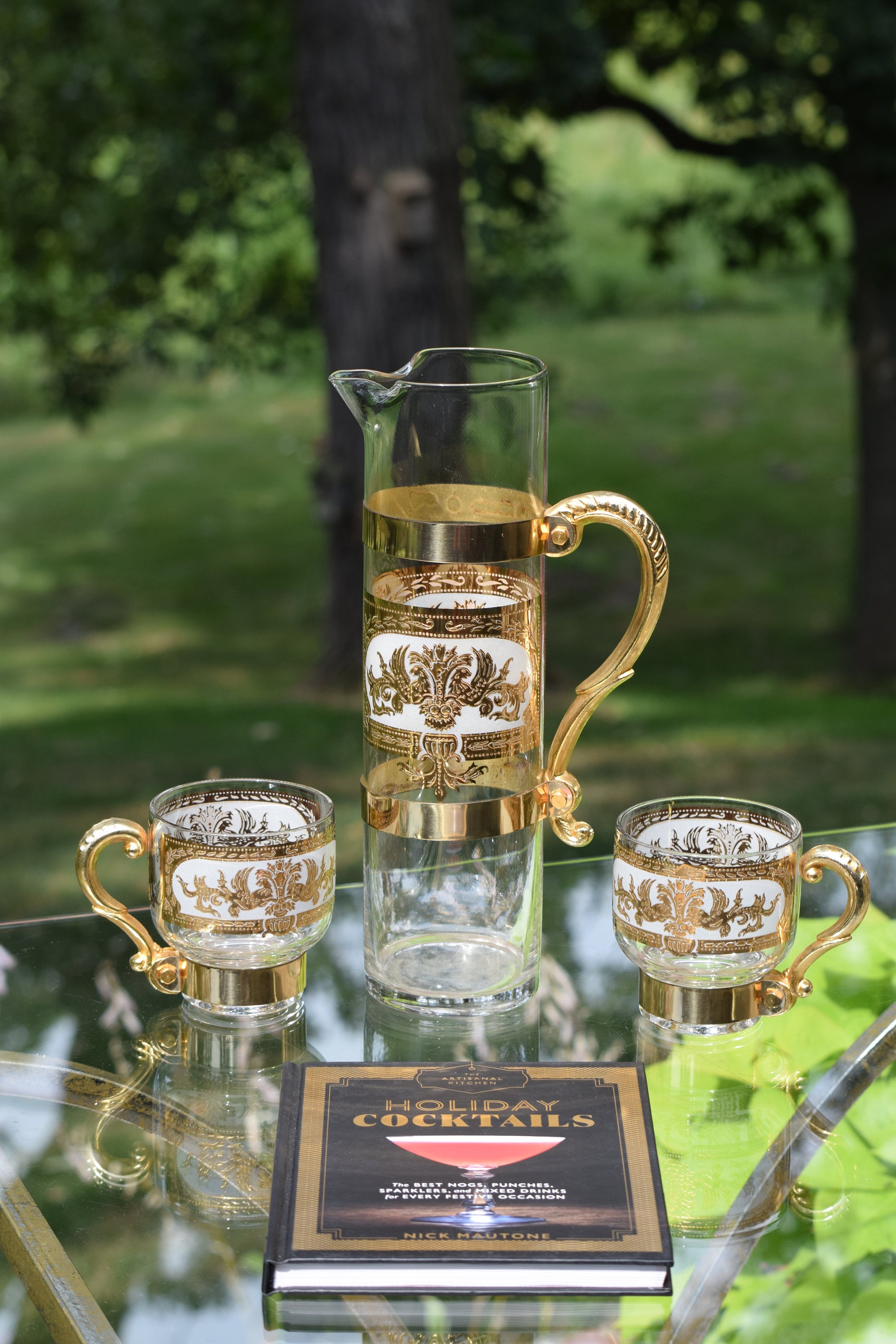 Vintage CULVER 22k Gold Cocktail Set, Pitcher with 6 footed Lowballs ...