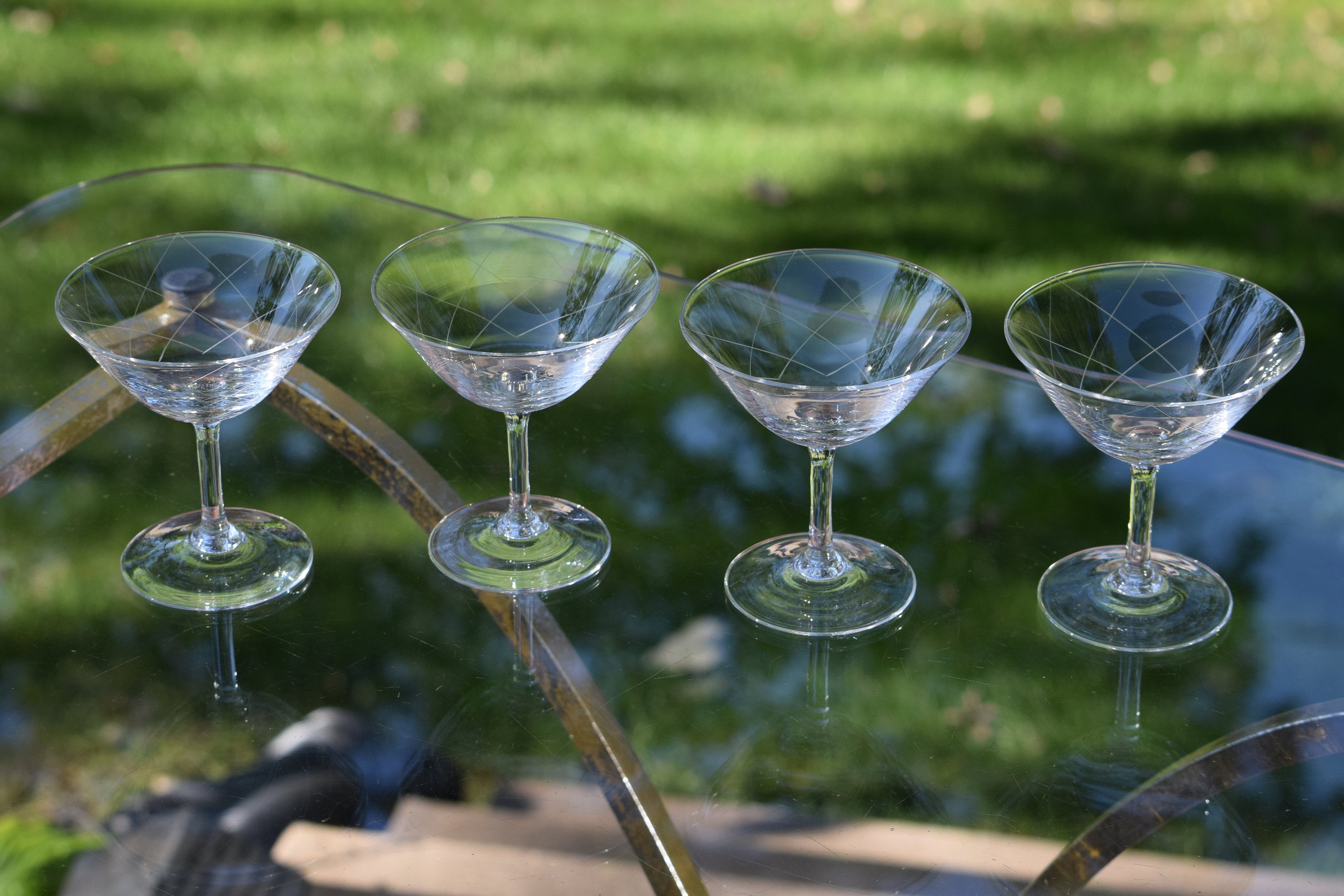 Vintage Etched Cocktail Martini Glasses Set Of 2 Vintage Art Deco Style Cocktail Martini