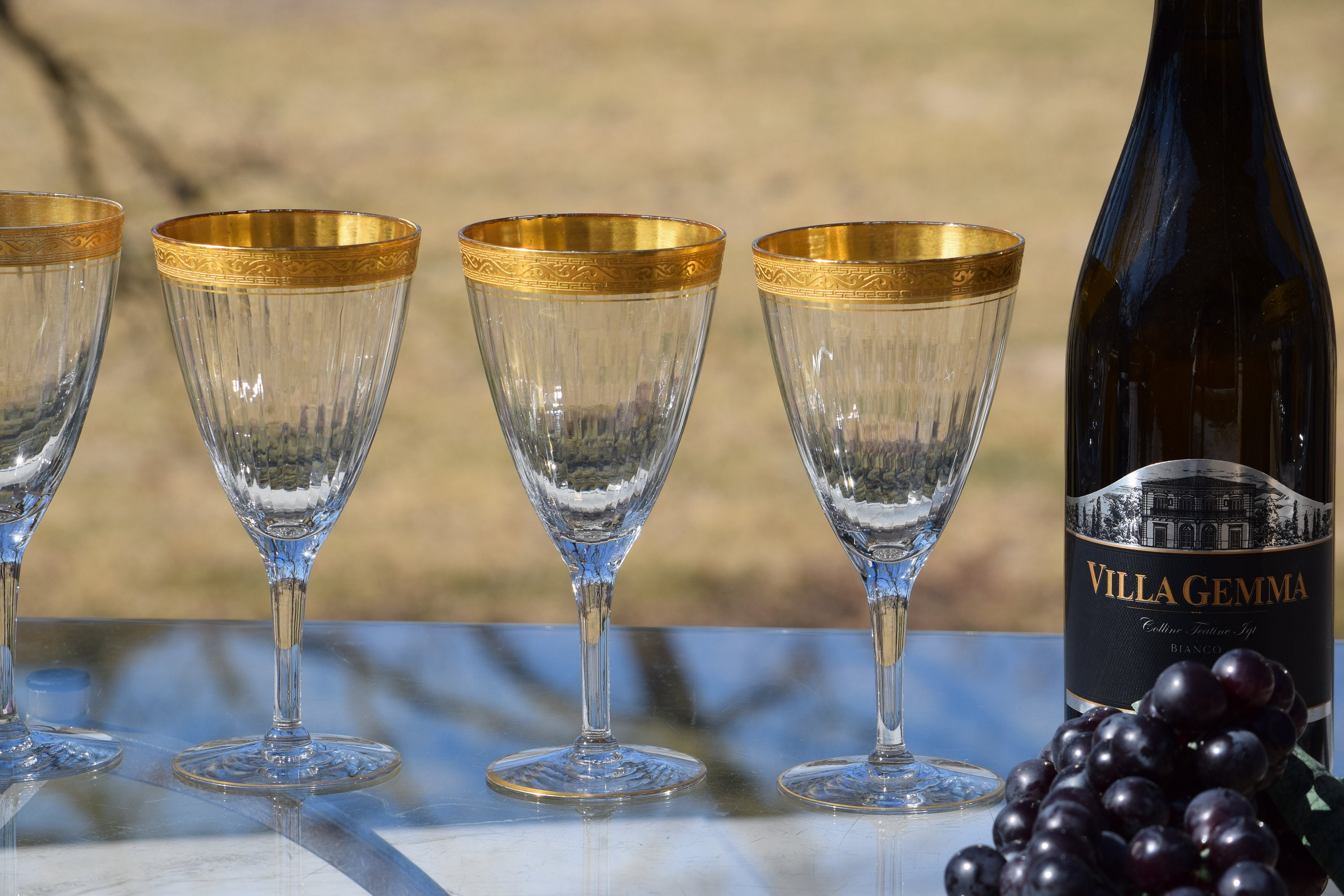 5 Vintage Gold Rimmed Encrusted Wine Glasses, Cambridge, c. 1927 ...