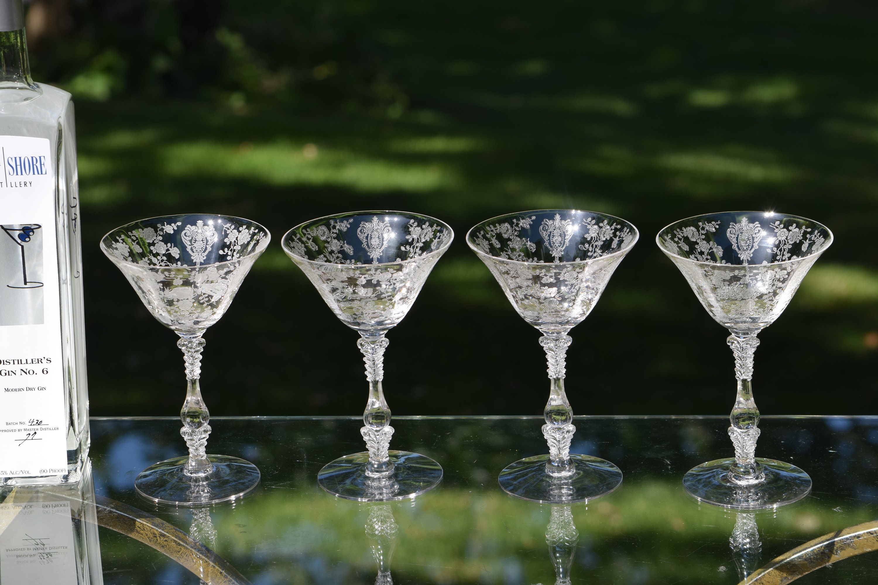 Vintage Etched Cocktail ~ Martini Glasses, Set of 4, Cambridge, Rose ... Vintage Etched Cocktail ~ Martini Glasses, Set of 4, Cambridge, Rose ...