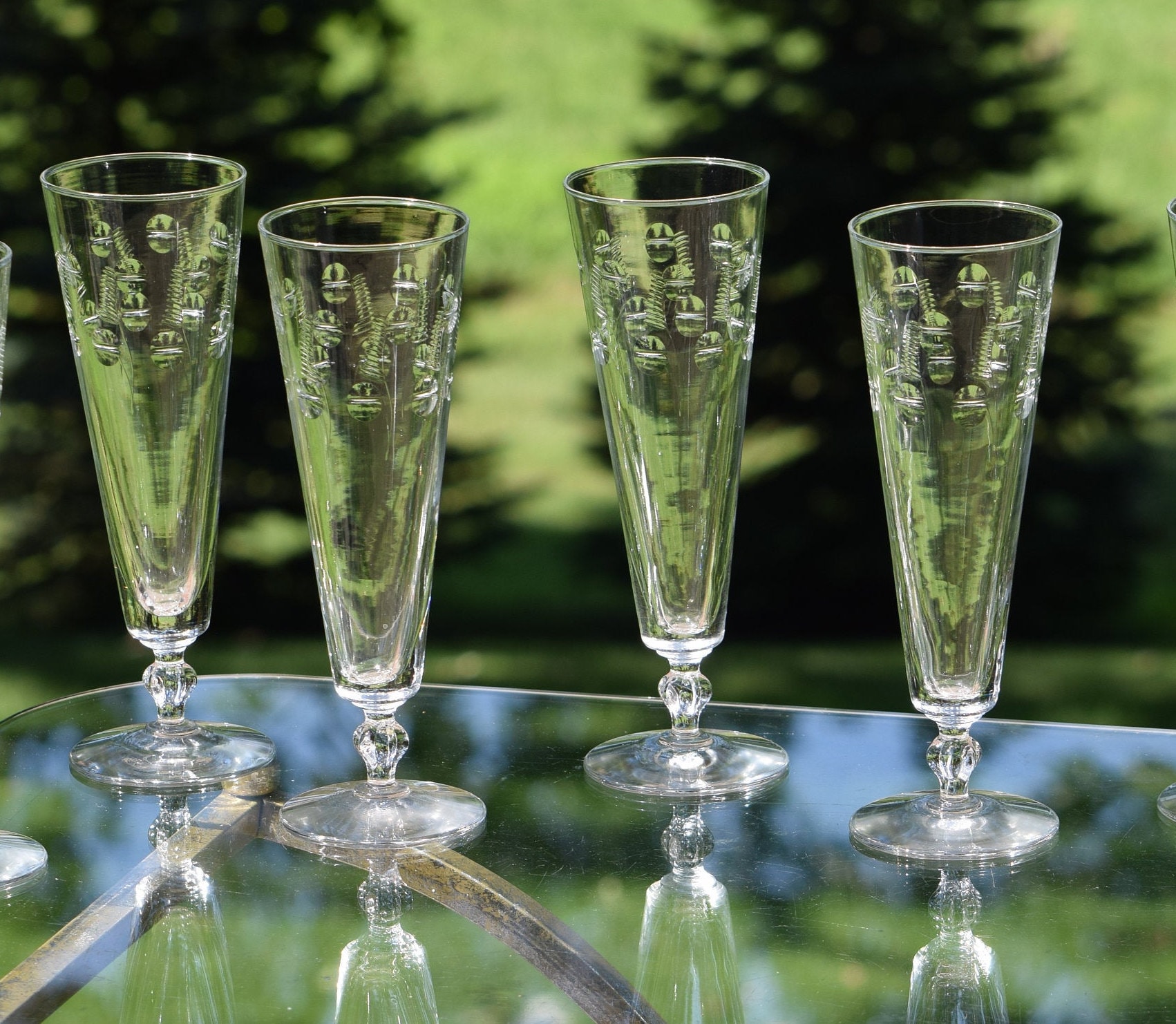 6 Vintage Etched Footed Collins Cocktail Glasses, Set of 6, Vintage ...