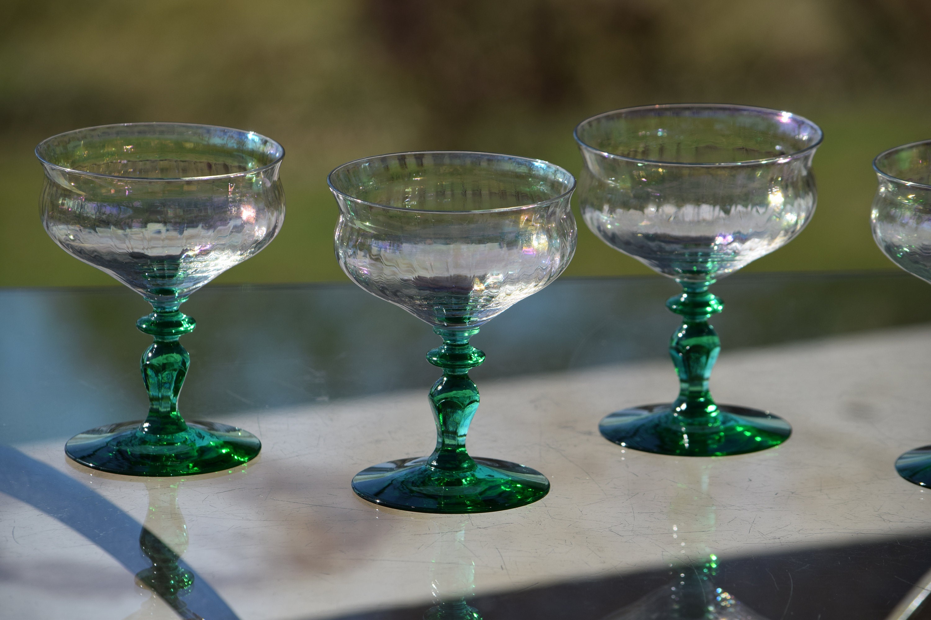 4 Vintage Green Uranium Cocktail ~ Martini Glasses, Bryce, Iridescent ... 4 Vintage Green Uranium Cocktail ~ Martini Glasses, Bryce, Iridescent ...