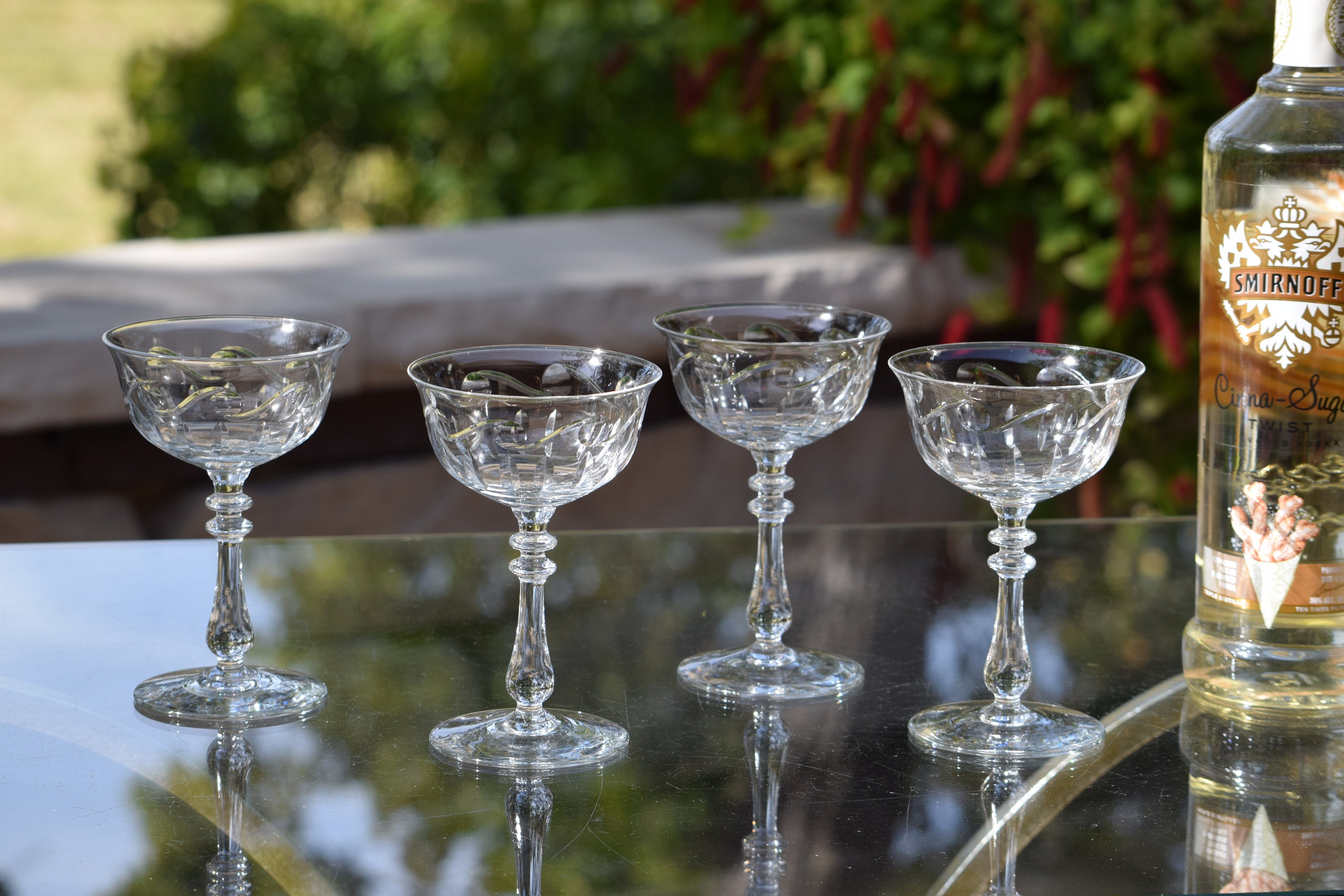 4 Vintage Etched Crystal Cocktail Glasses, Glastonbury Lotus, 1950's ... 4 Vintage Etched Crystal Cocktail Glasses, Glastonbury Lotus, 1950's ...