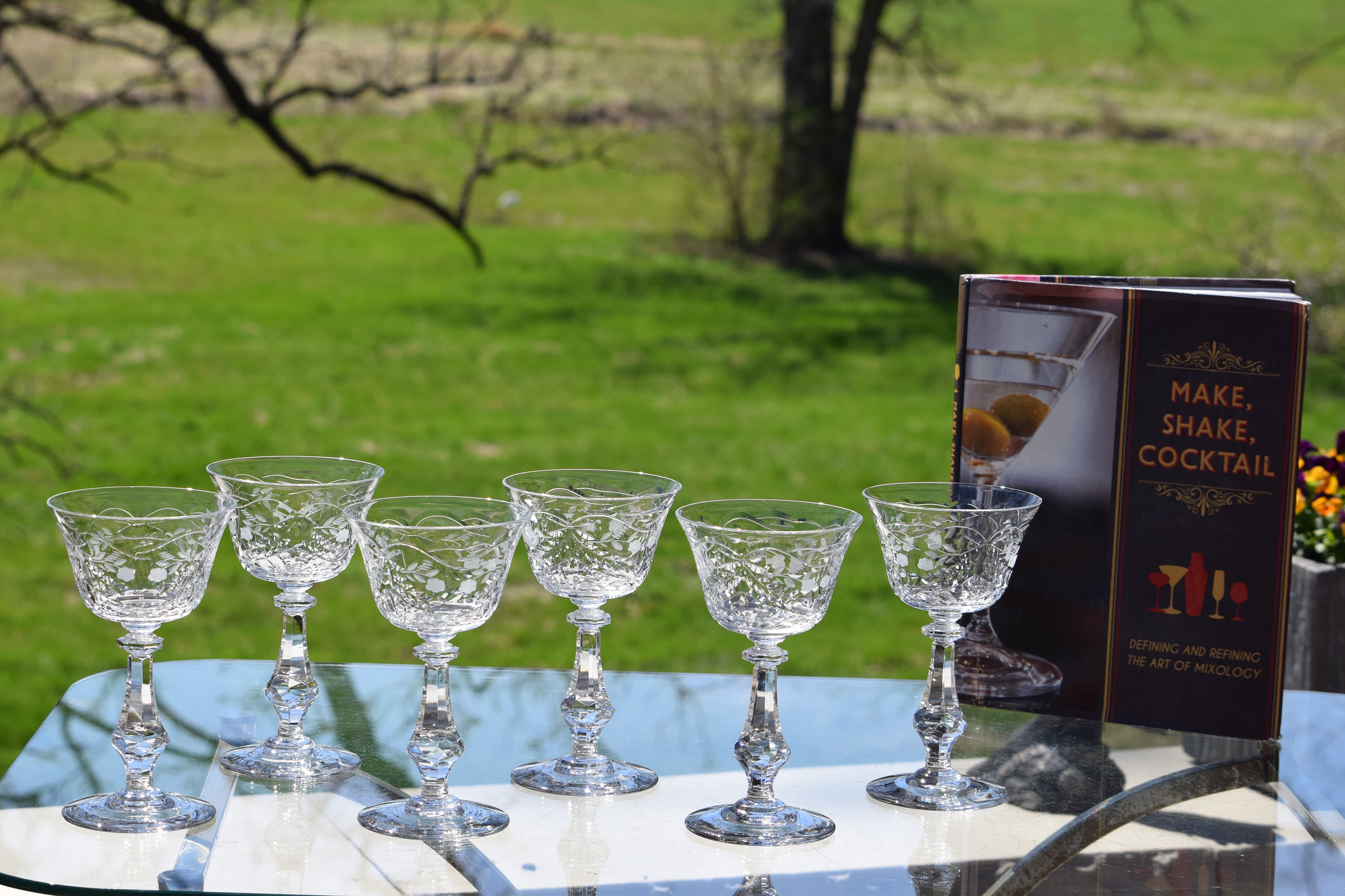 6 Vintage Etched Crystal Cocktail Glasses ~ Martini Glasses, 1950's ...
