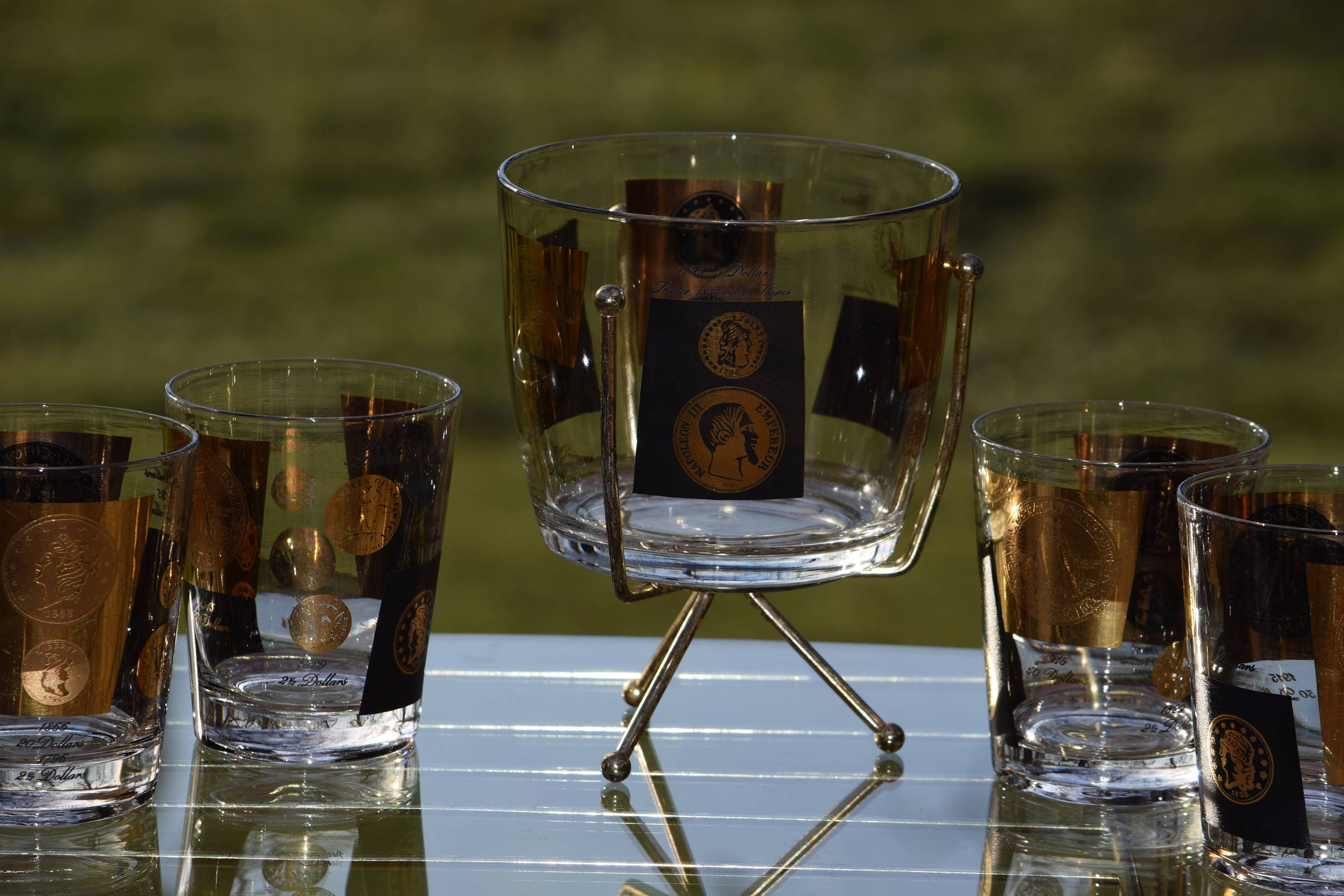 Vintage Cera Black and Gold Coin Flared Double Old Fashioned glasses ...