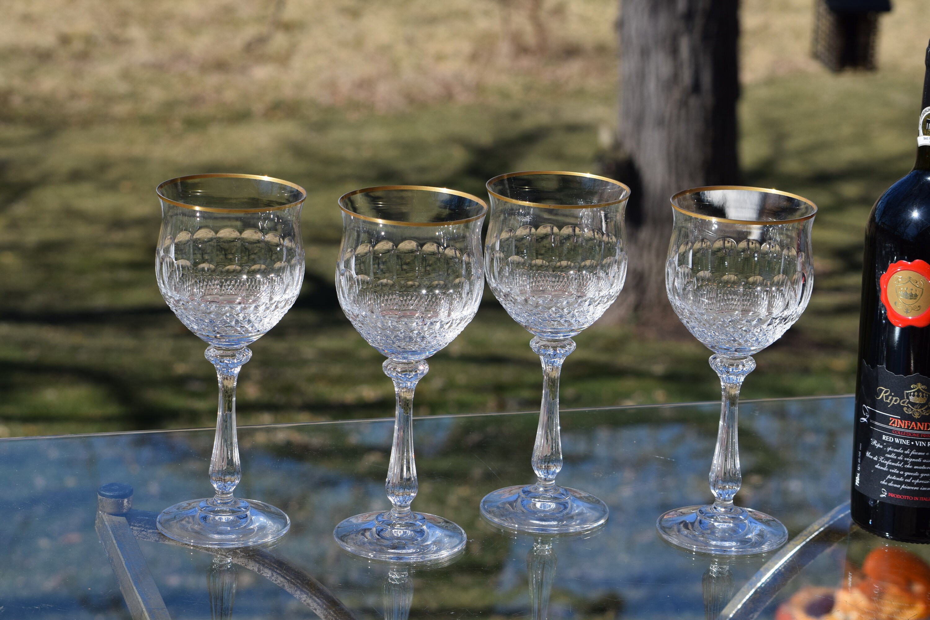 4 Vintage Gold Rimmed Crystal Wine Glasses Set Of 4 Mikasa Gold Crown 1980s Water Goblets