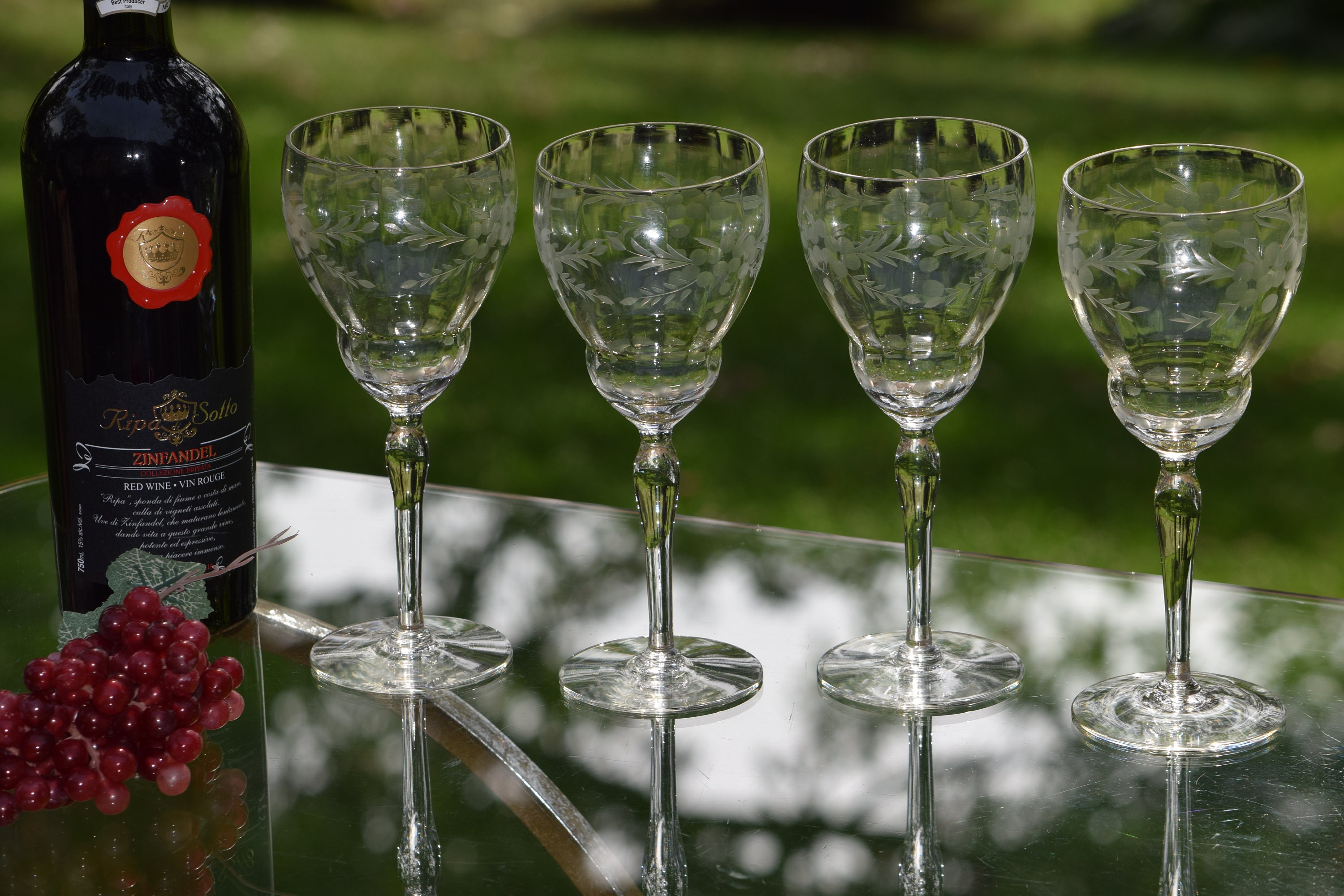 Vintage Etched Optic Wine Glasses Set Of 2 Floral Etched Wine Glasses Elegant Vintage Wedding