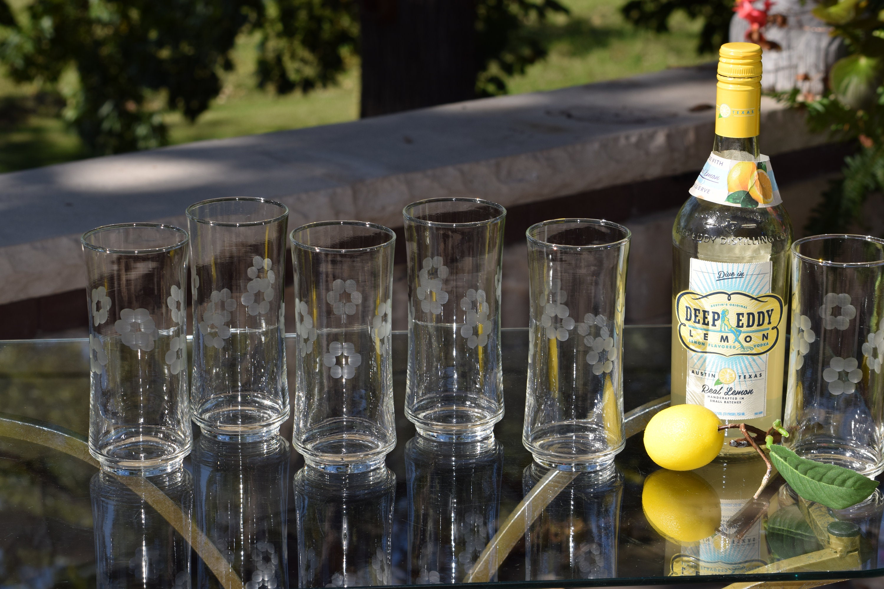 6 Vintage Etched COLLINS Cocktail Glasses, Libbey, Cocktail Party ...