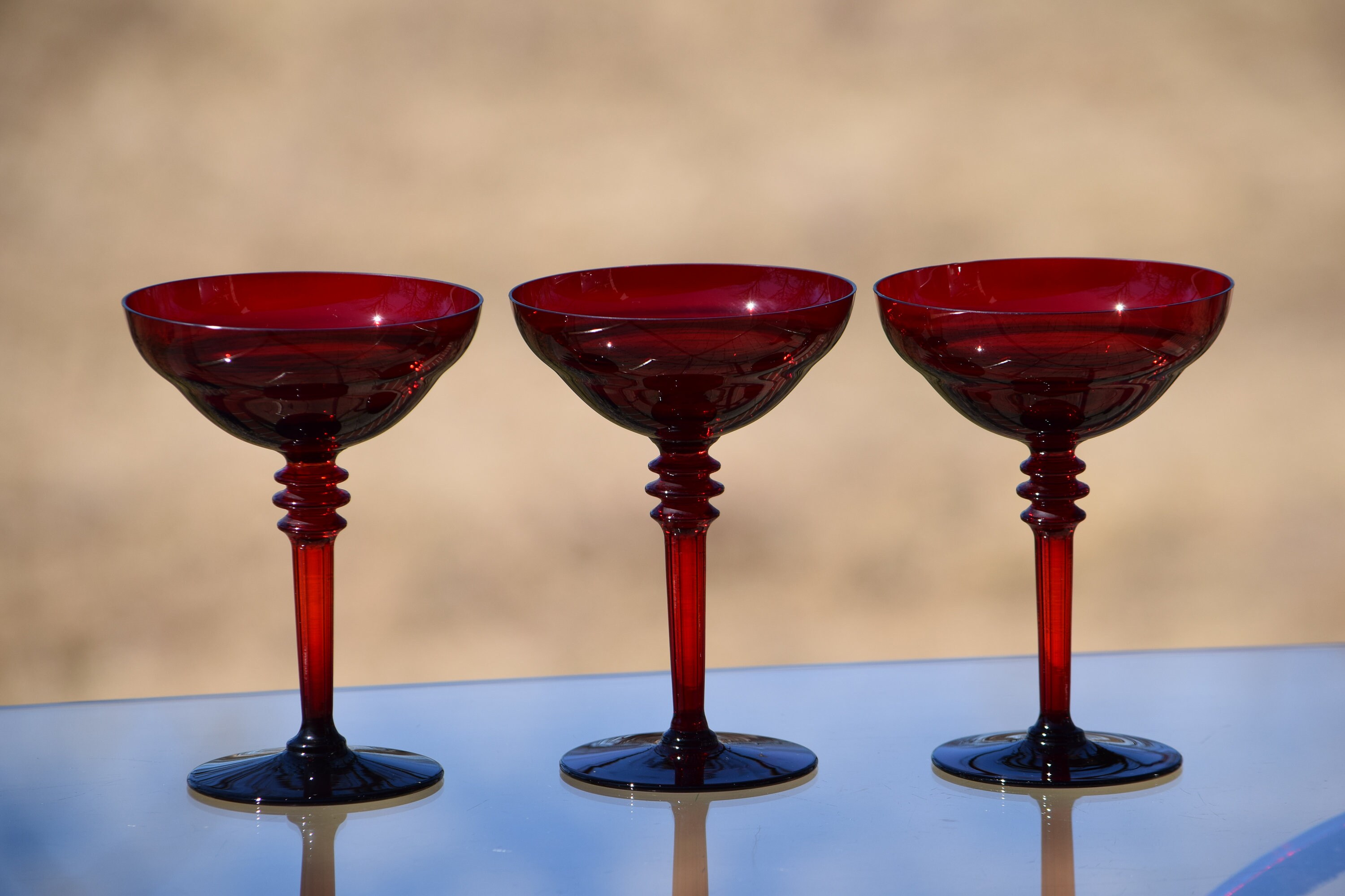 Vintage Ruby Red CRYSTAL Cocktail Glasses ~~ Champagne Coupes, Set of 3 ...