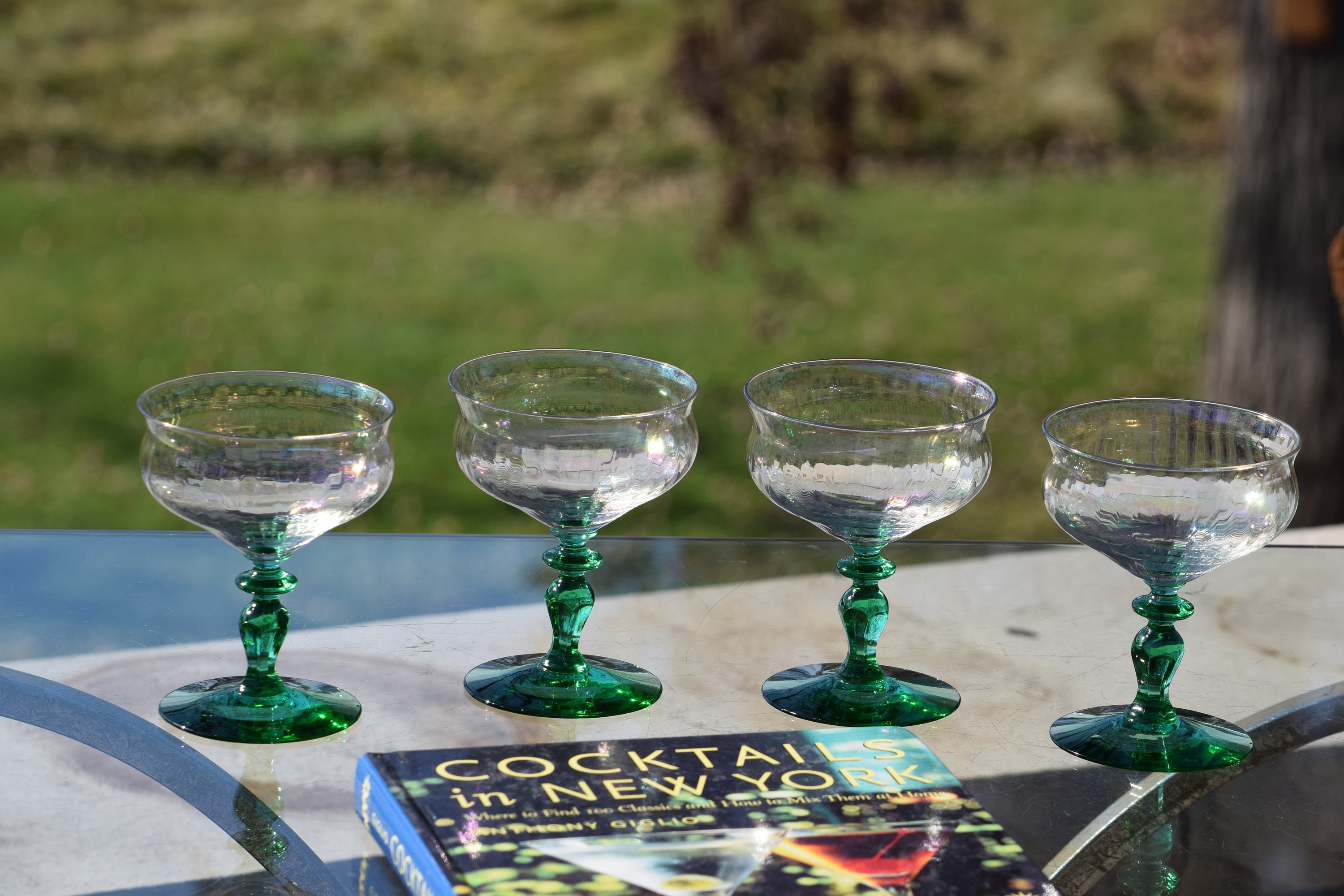 4 Vintage Green Uranium Cocktail ~ Martini Glasses, Bryce, Iridescent ... 4 Vintage Green Uranium Cocktail ~ Martini Glasses, Bryce, Iridescent ...