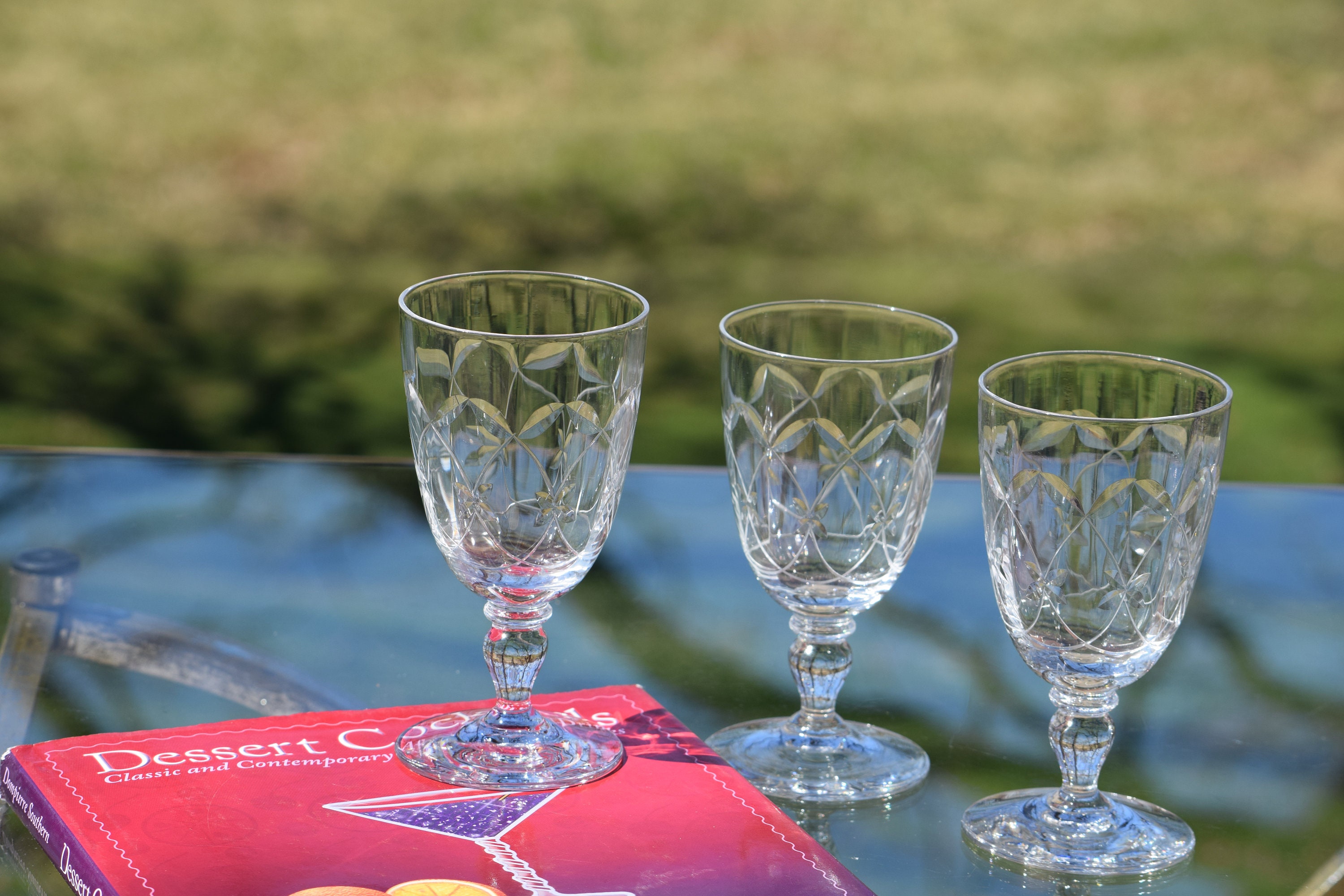 Vintage Etched Crystal Wine glasses, Set of 3, Bryce, Flora, 6 oz After ...