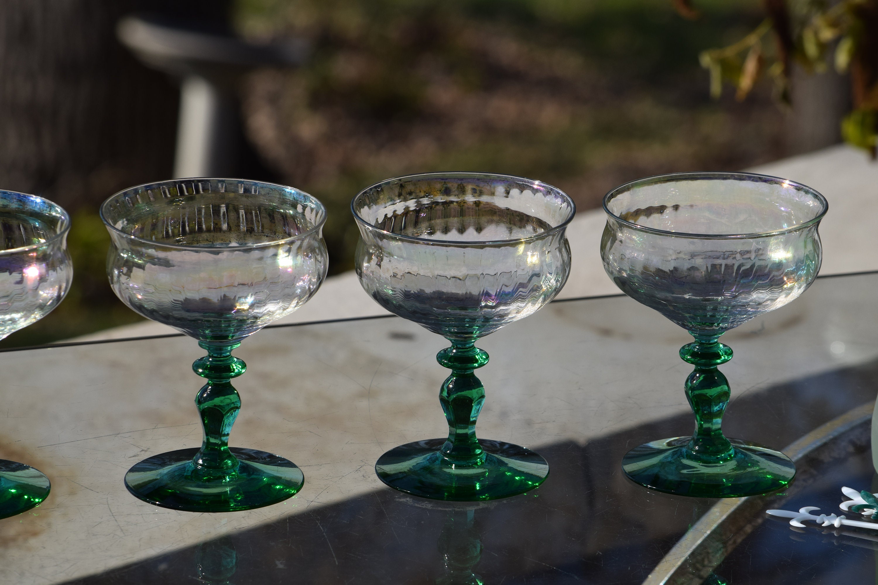 4 Vintage Green Uranium Cocktail ~ Martini Glasses, Bryce, Iridescent ... 4 Vintage Green Uranium Cocktail ~ Martini Glasses, Bryce, Iridescent ...