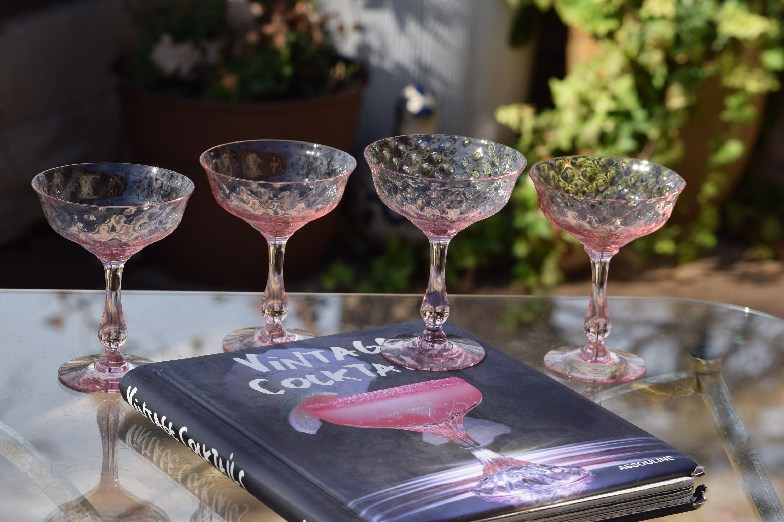 4 Vintage PINK DIAMOND OPTIC Cocktail ~ Champagne Glasses, Fry Glass ...