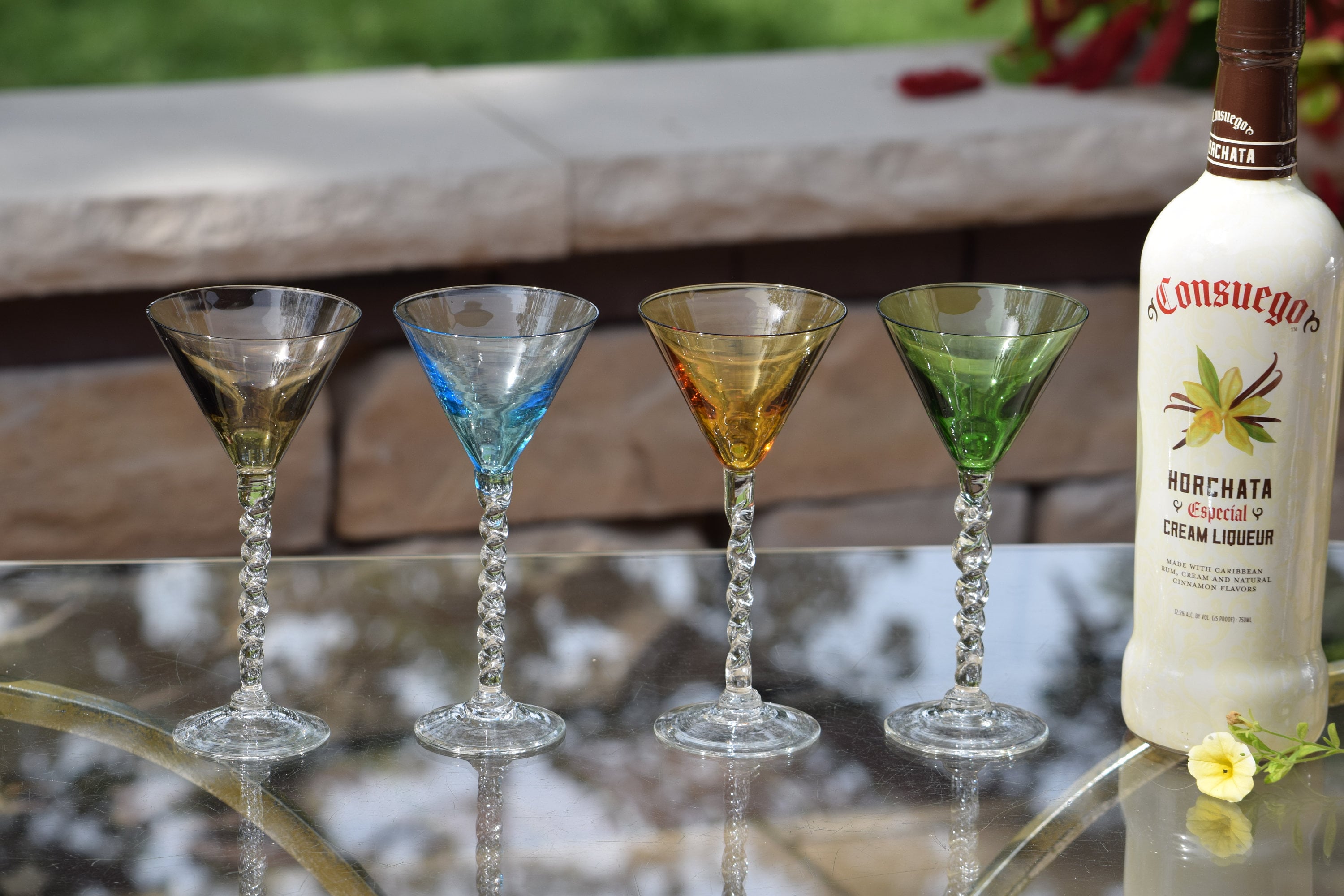 4 Vintage Multi Colored twisted clear stem Liqueur - Wine Cordials ...