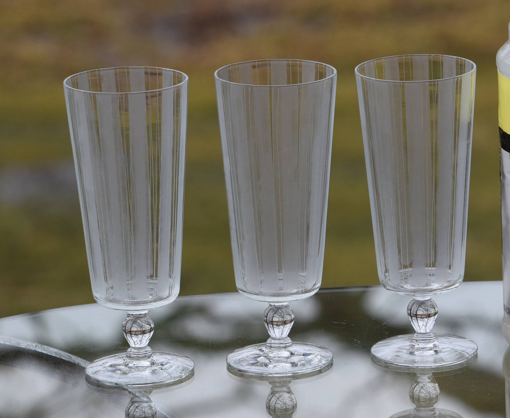 Vintage Etched Footed Collins Glasses, Set of 4, Cocktail Party Glasses ...