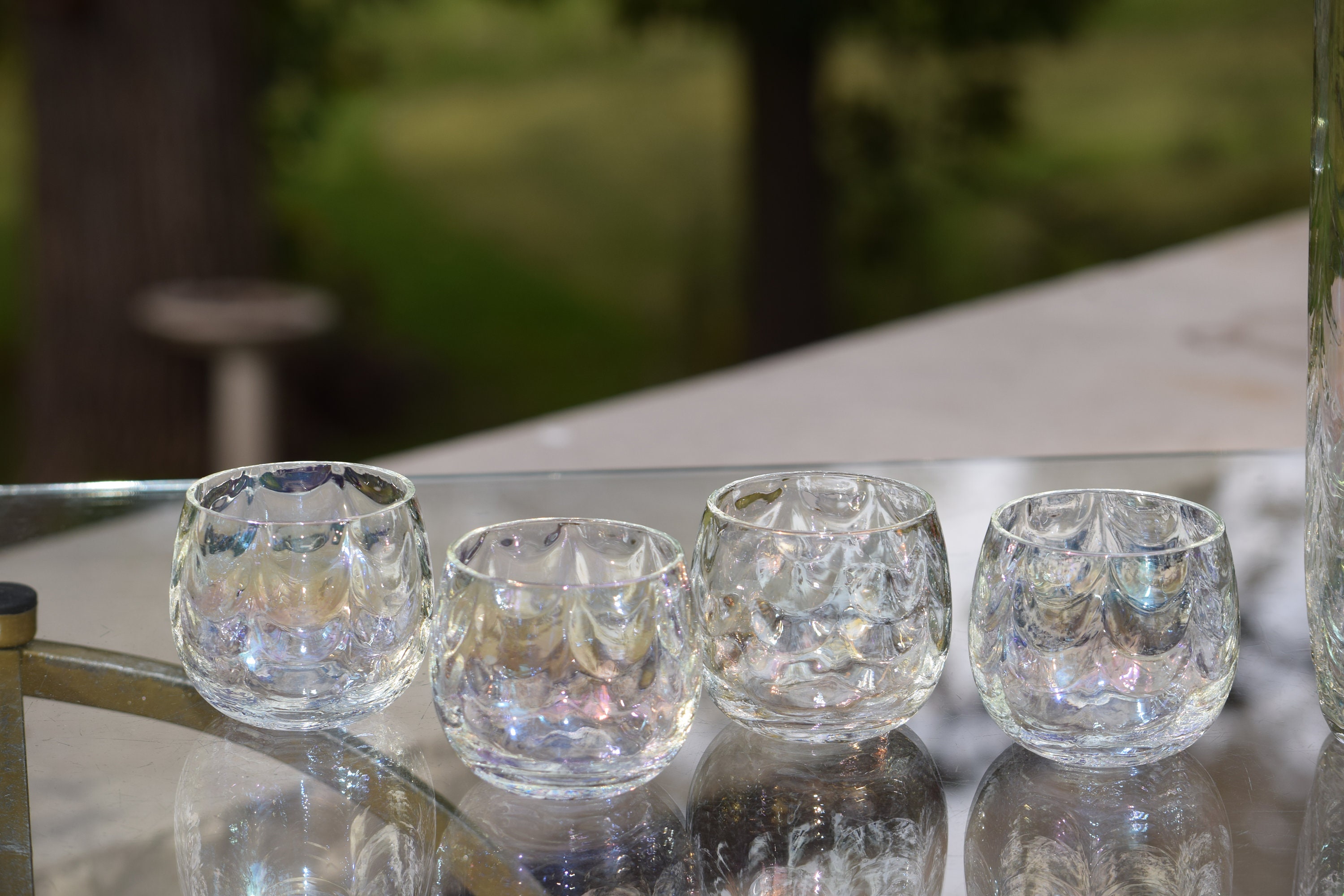 Vintage Draping Rainbow Iridescent Cocktail Pitcher Set with 6 Roly ...