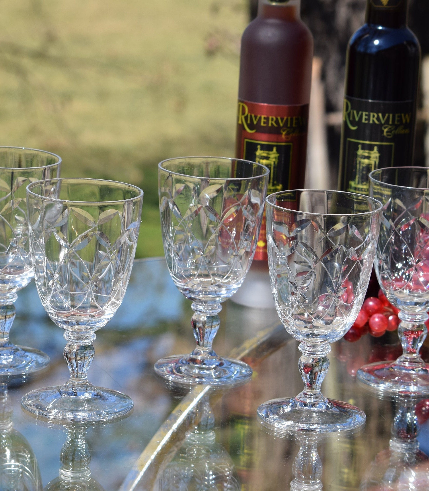 Vintage Etched Crystal Wine glasses, Set of 3, Bryce, Flora, 6 oz After ...