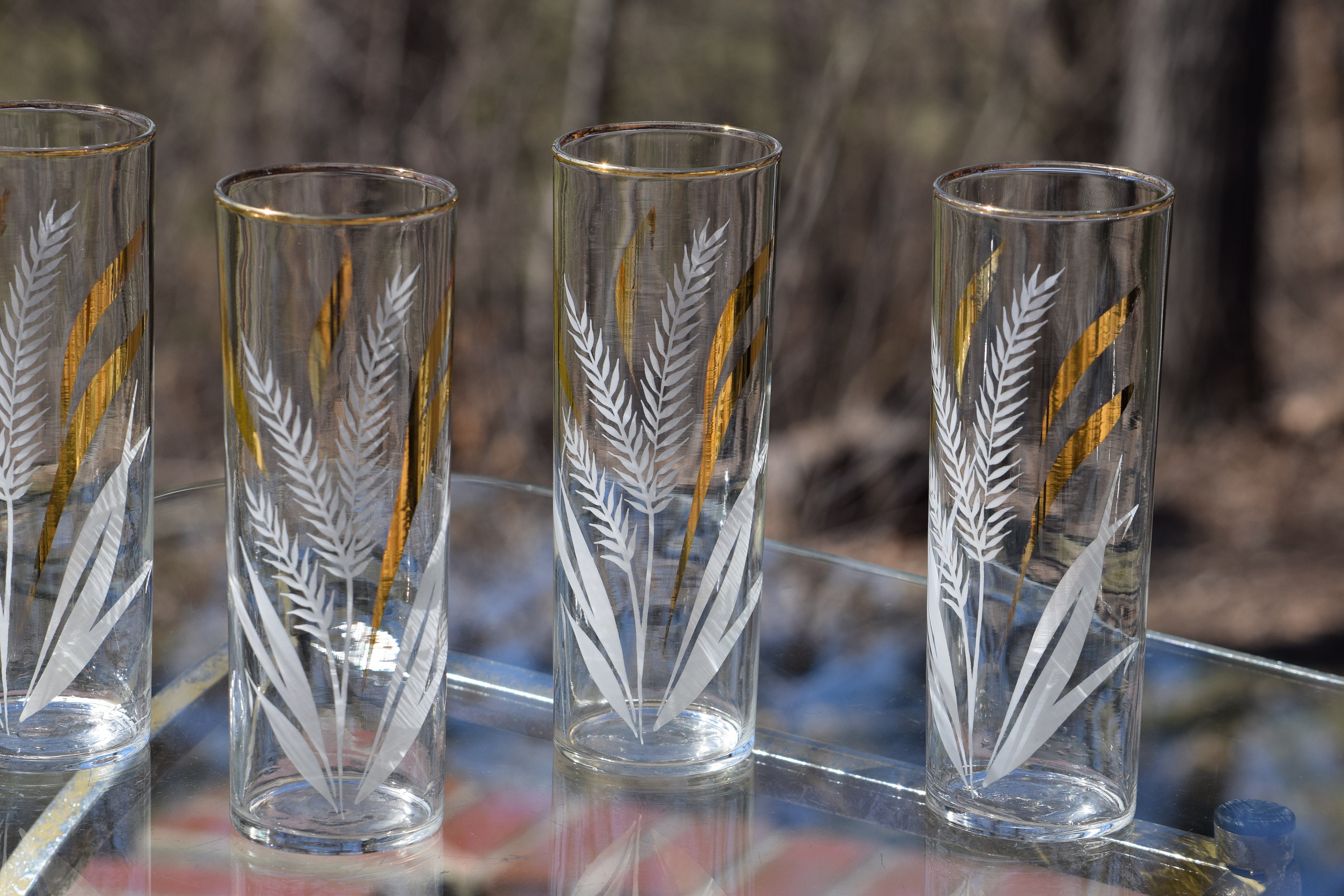 Vintage Gold & White COLLINS Glasses, Set of 6, Vintage Libbey Collins ...