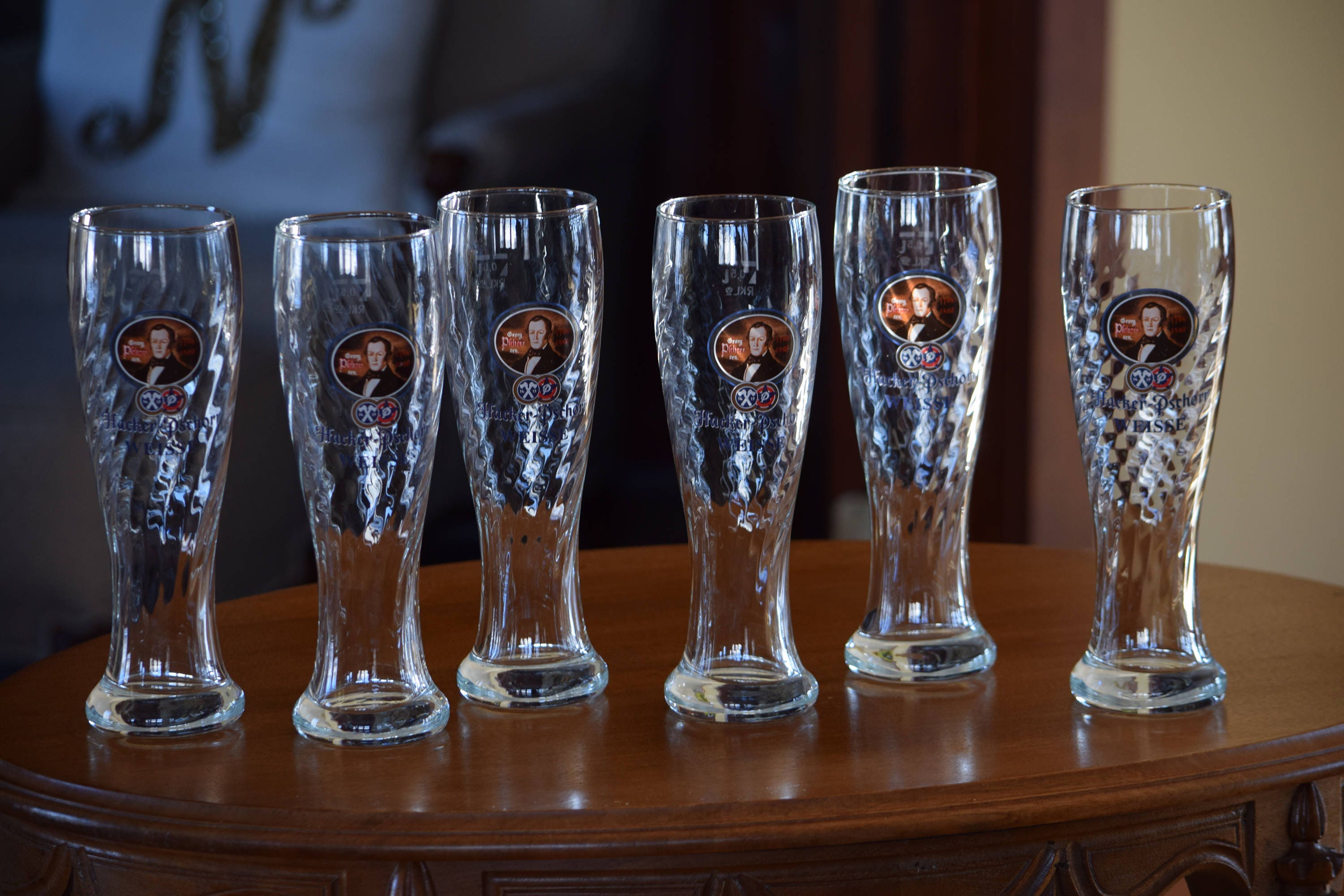 Vintage Pilsner Beer Glasses Set Of 6 Tall Optic Glass Beer Glasses Hacker Pschorr Weisse