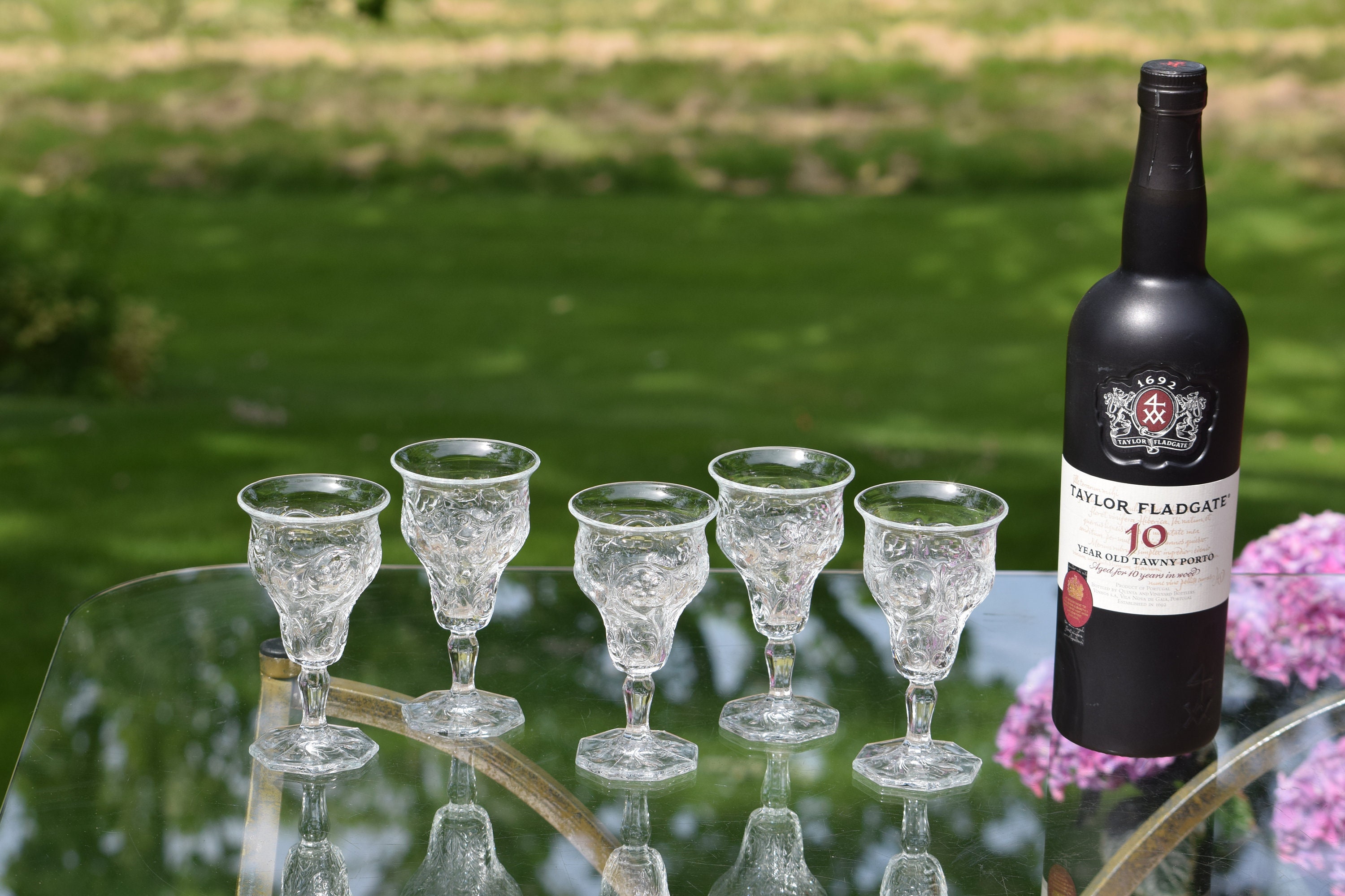 5 Antique Pressed Glass Wine Cordials ~ Liqueur Cordials, c. 1915 ...