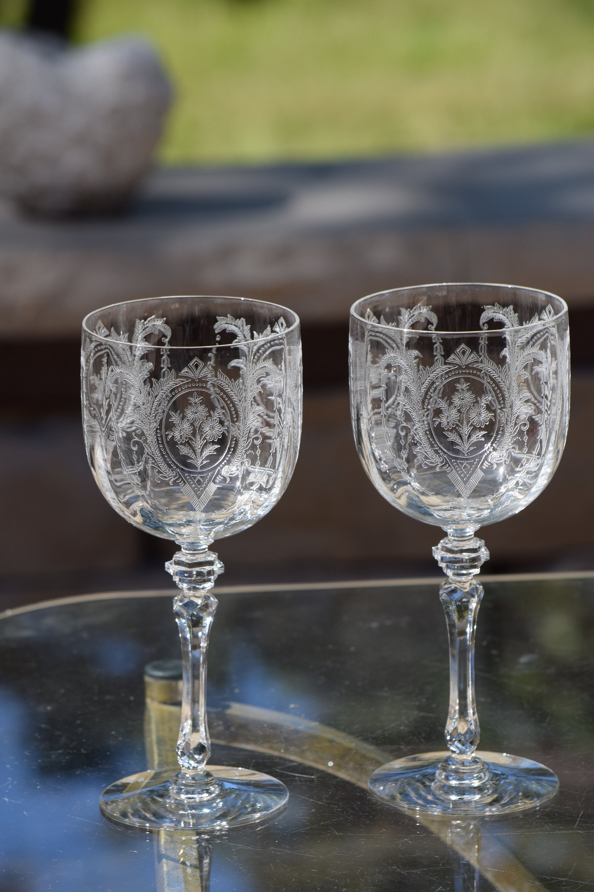 4 Vintage CRYSTAL Etched Wine Glasses, Set of 4 Mis-Matched Etched ...
