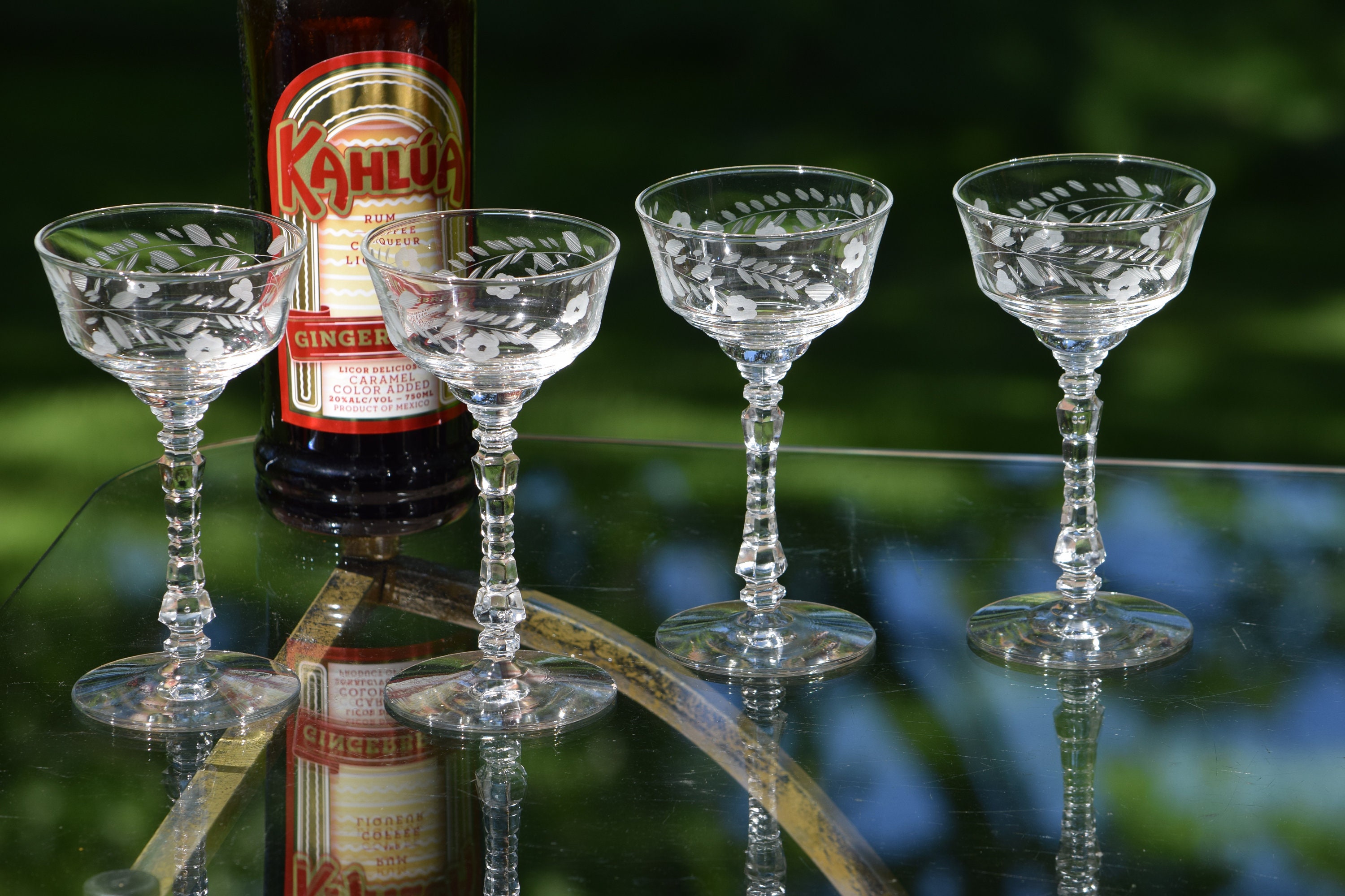 Vintage Etched Cocktail Glasses Set of 4, Cocktail Party Glasses ... Vintage Etched Cocktail Glasses Set of 4, Cocktail Party Glasses ...