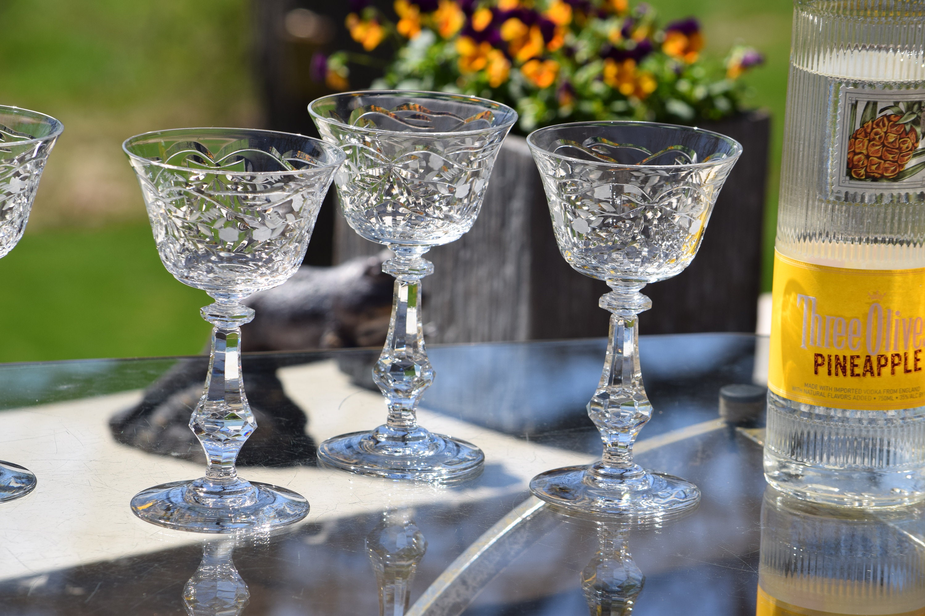 6 Vintage Etched Crystal Cocktail Glasses ~ Martini Glasses, 1950's ...