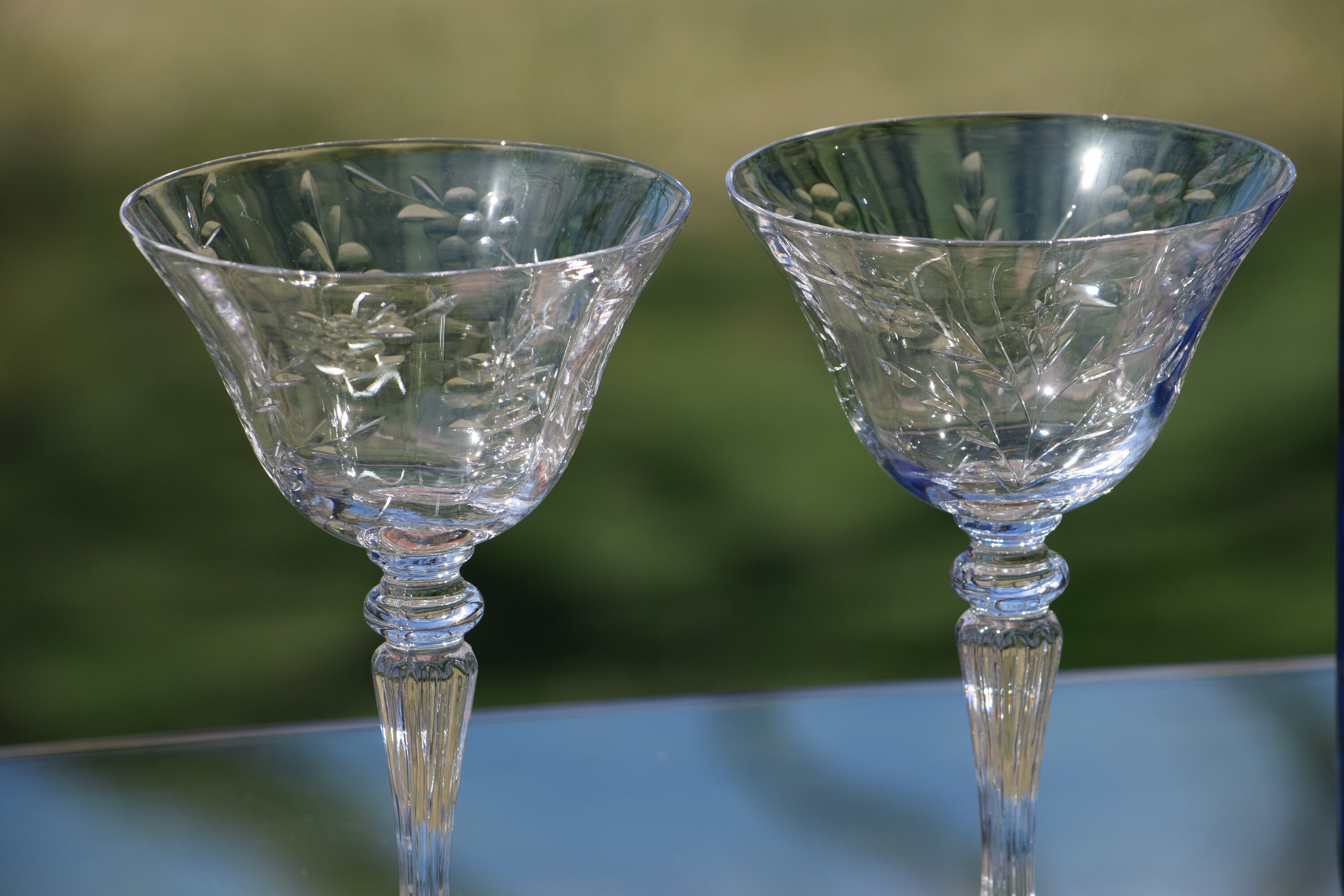 Vintage Etched Crystal Cocktail Martini Set Of 4 Tiffin Franciscan Circa 1940s Vintage