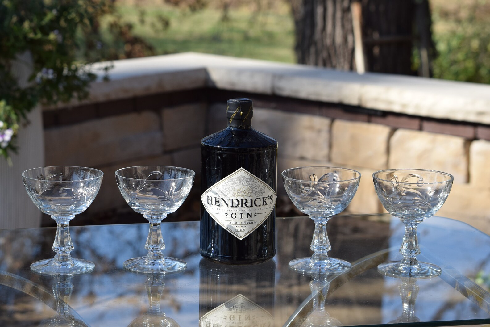 4 Vintage Etched Crystal Cocktail Glasses, Seneca, 1950's, Nick & Nora ...