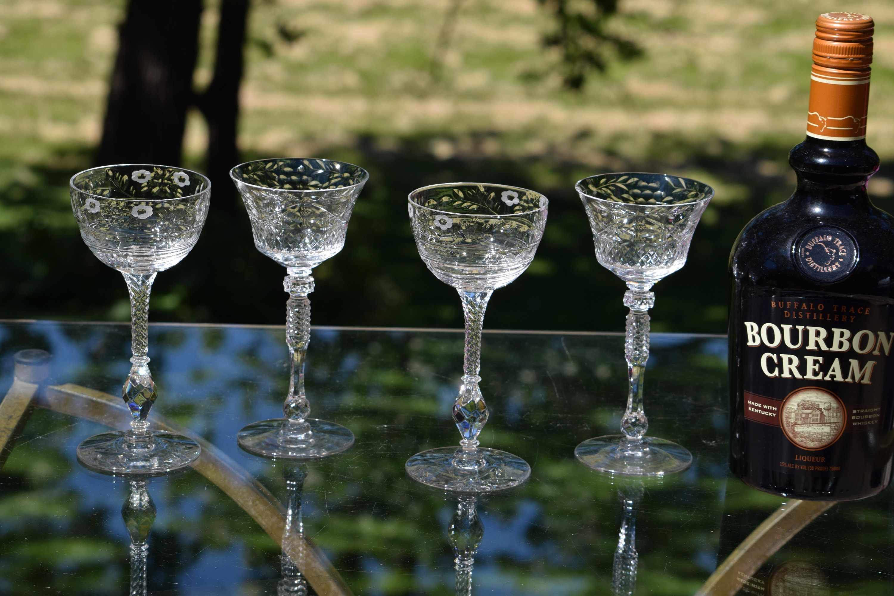 4 Vintage Etched Liqueur, Wine Glasses, Set of 4 Mis-Matched 4 oz ...