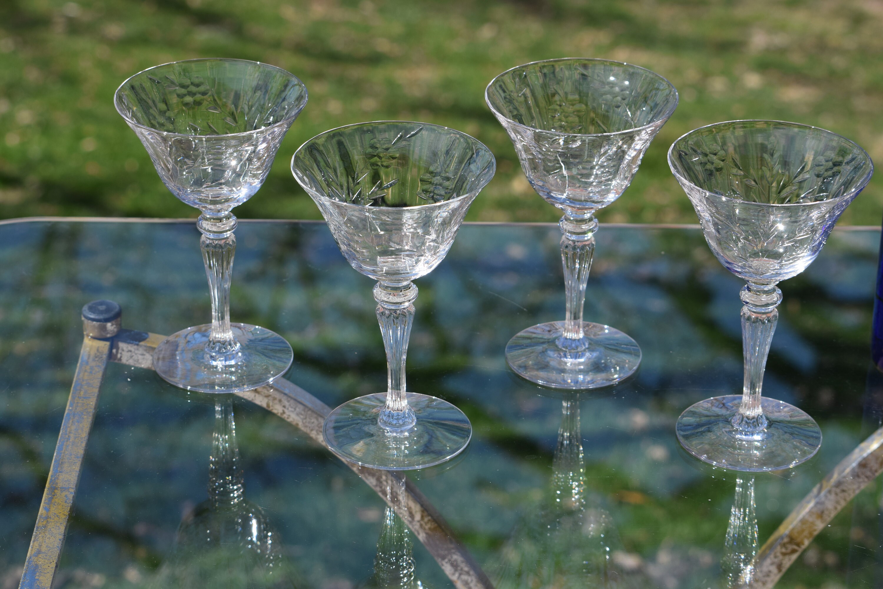 Vintage Etched Crystal Cocktail Martini Set Of 4 Tiffin Franciscan Circa 1940s Vintage