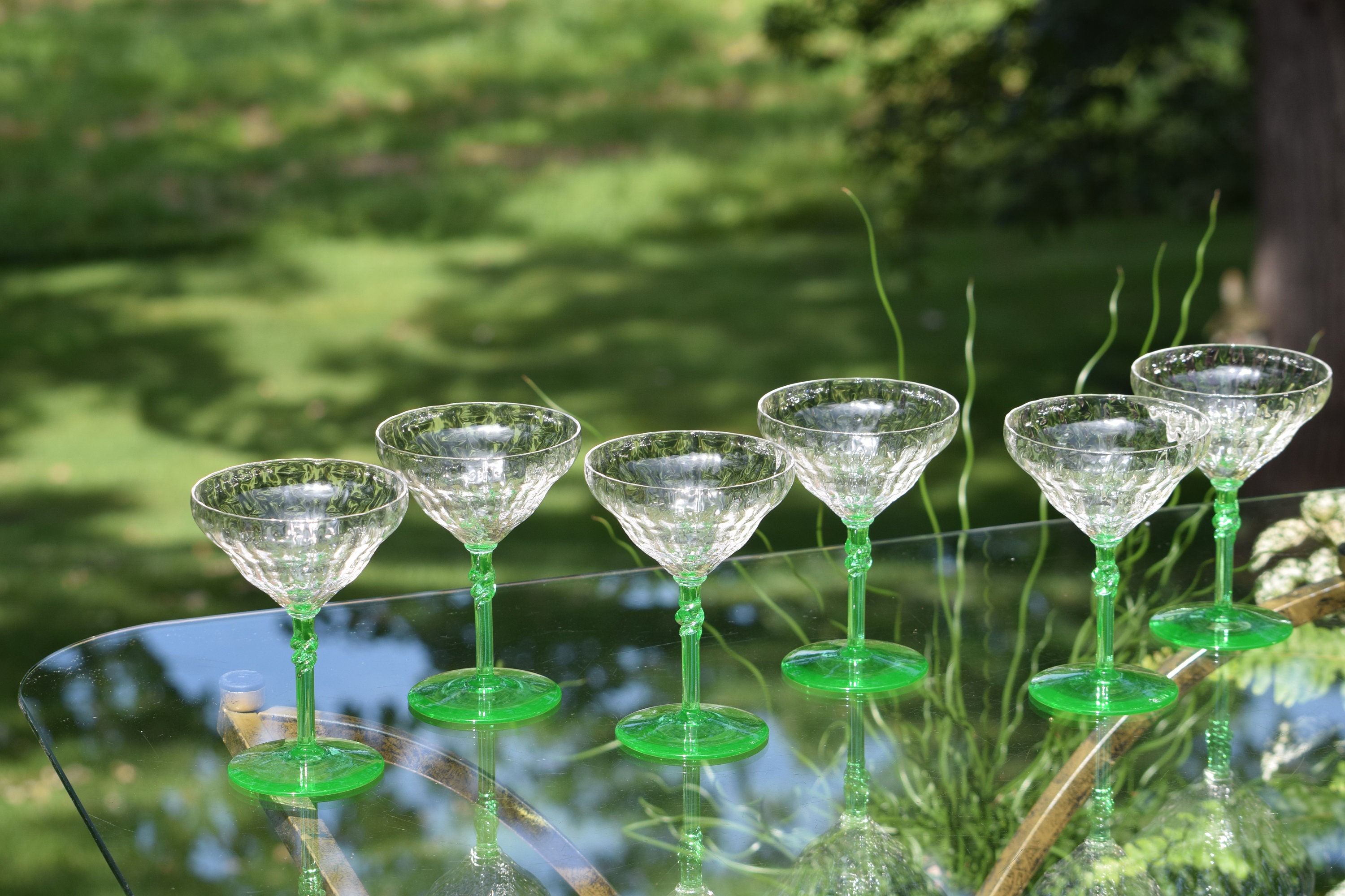 Vintage Optic with Green VASELINE URANIUM Cocktail Glasses, Set of 6 ...