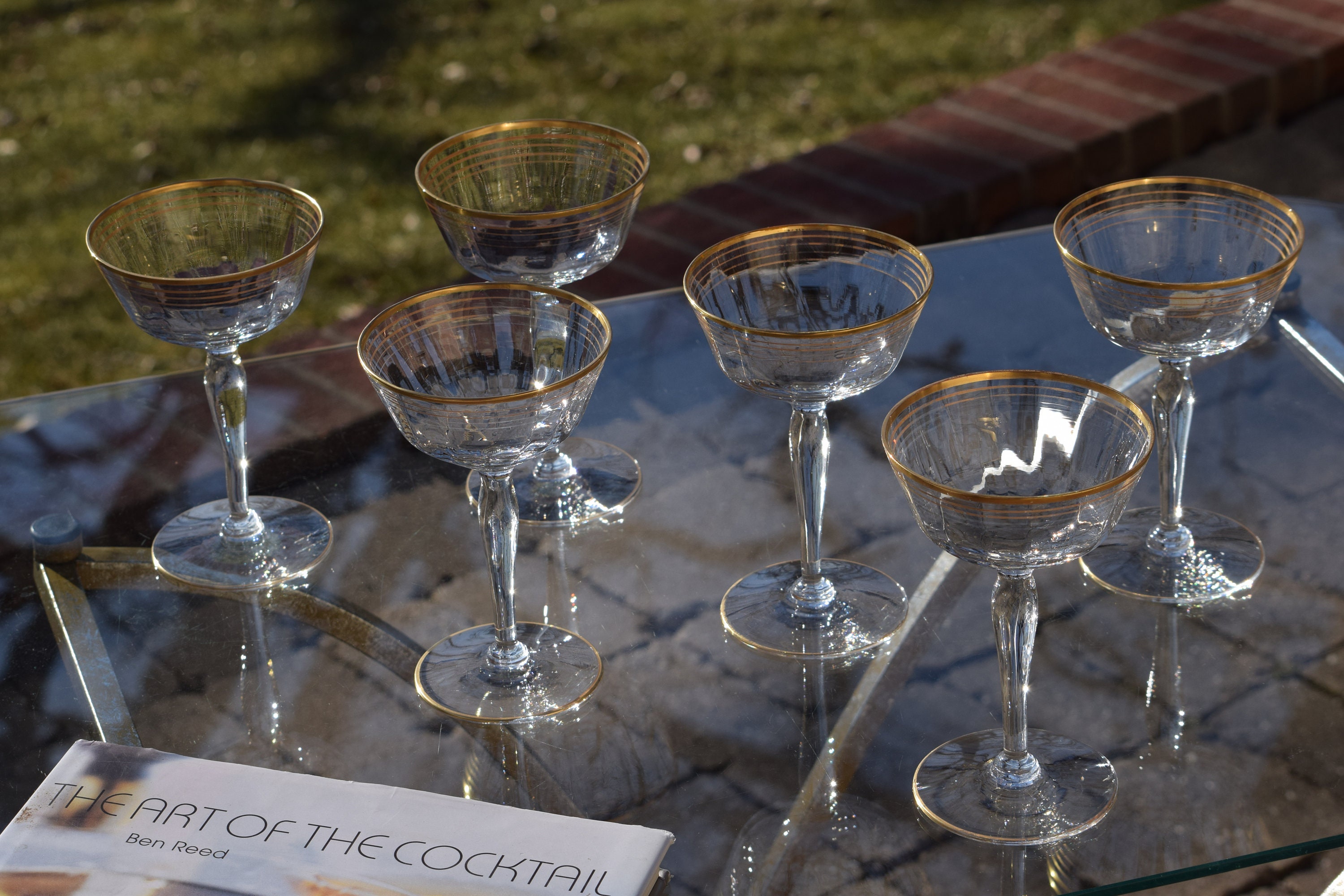 Vintage GOLD Rimmed, GOLD Striped Cocktail Martini Glasses, Set of 6 ...