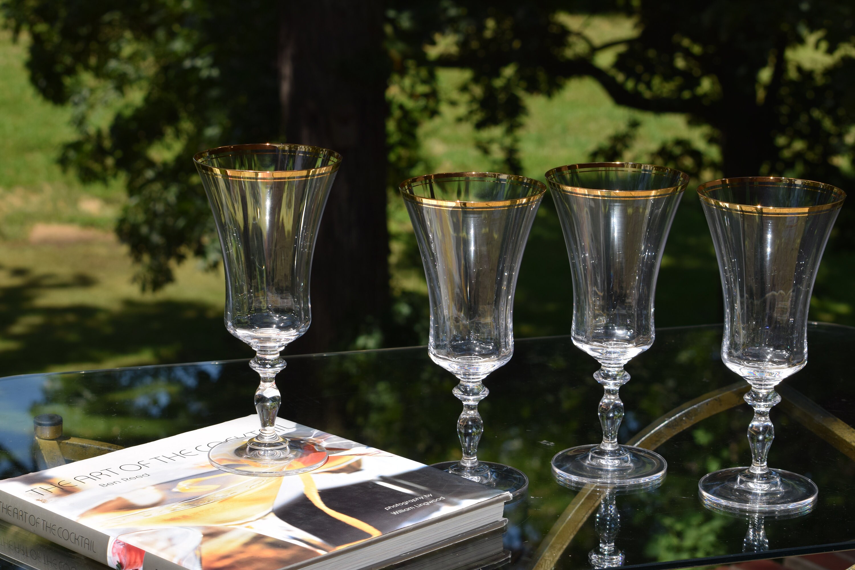 Vintage Gold Rimmed Wine Glasses Set Of 4 Jamestown Clear ~ Mikasa ~ 8 Oz Ice Tea Elegant