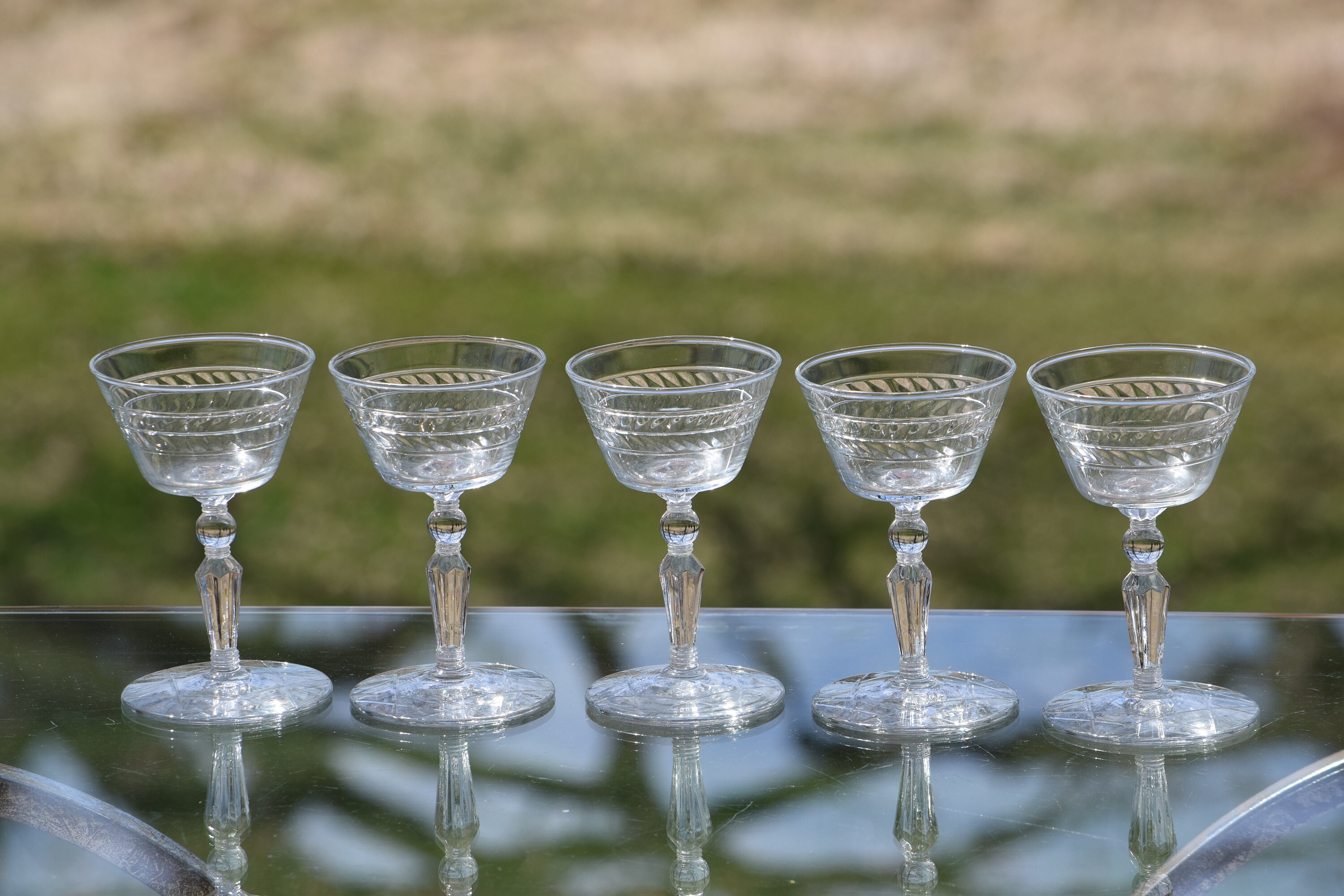 Vintage Etched Wine Glasses Set Of 5 4 Oz After Dinner Drink Etched