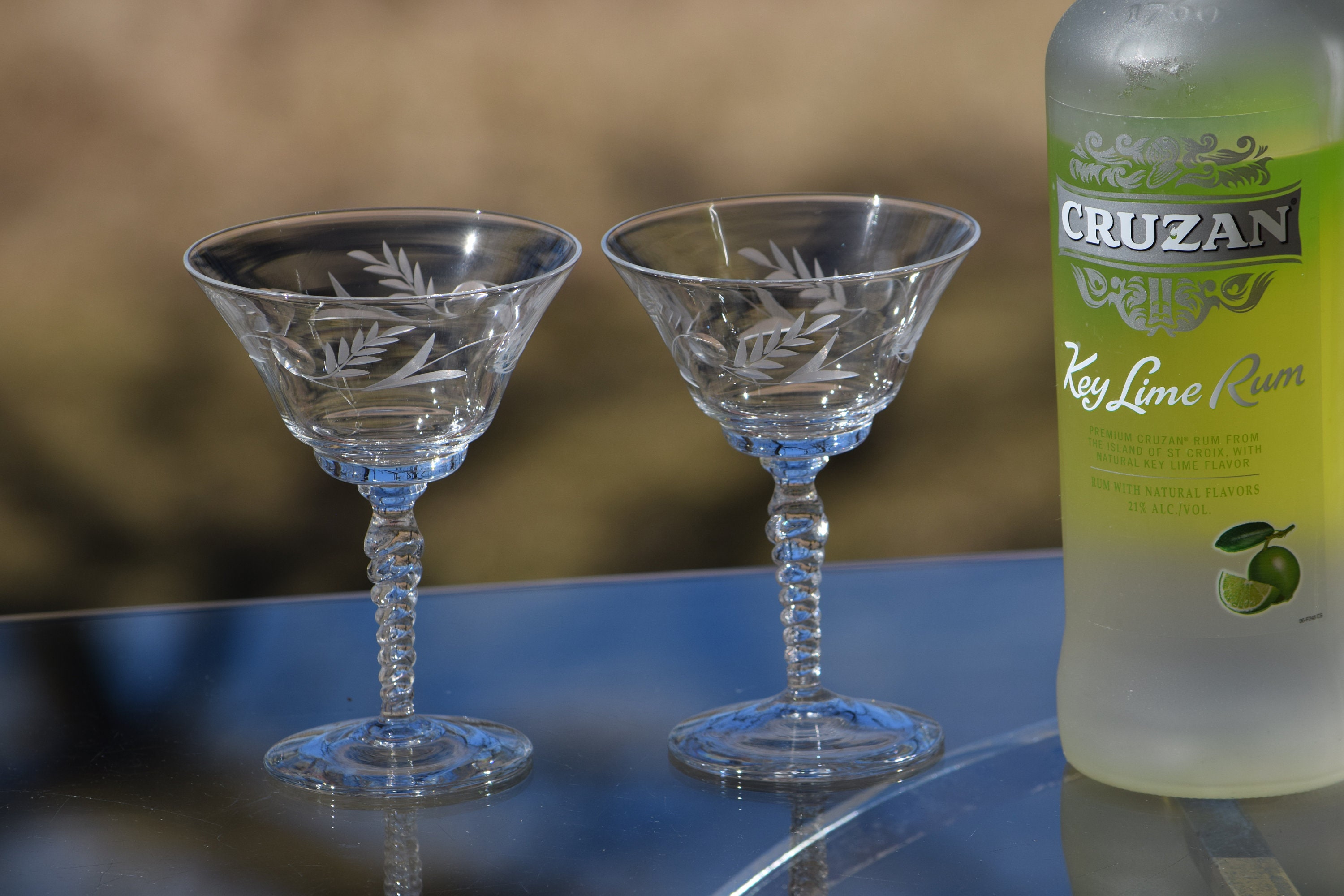Vintage Etched Cocktail Martini glasses, Set of 4, Unique Twisted Stem ... Vintage Etched Cocktail Martini glasses, Set of 4, Unique Twisted Stem ...