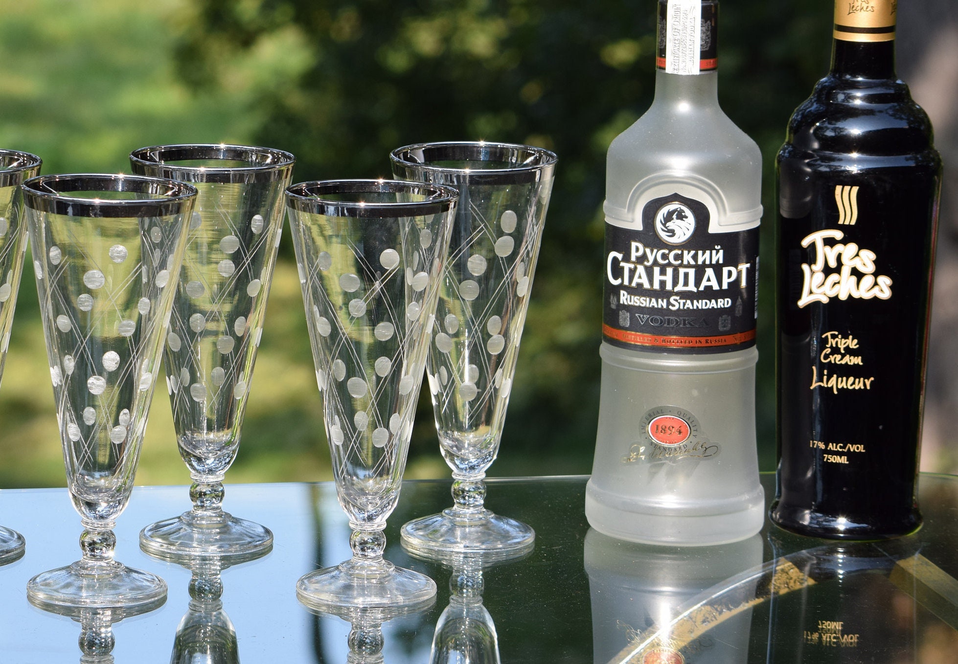 Vintage Cocktail Glasses, Set of 7 Etched Platinum Rimmed Vintage ...