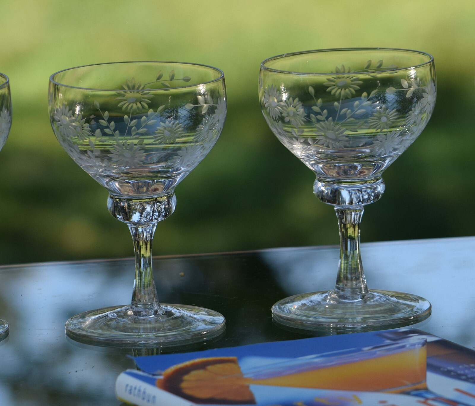 Vintage Floral Etched Wine Glasses Set Of 4 Antique Wine Glasses