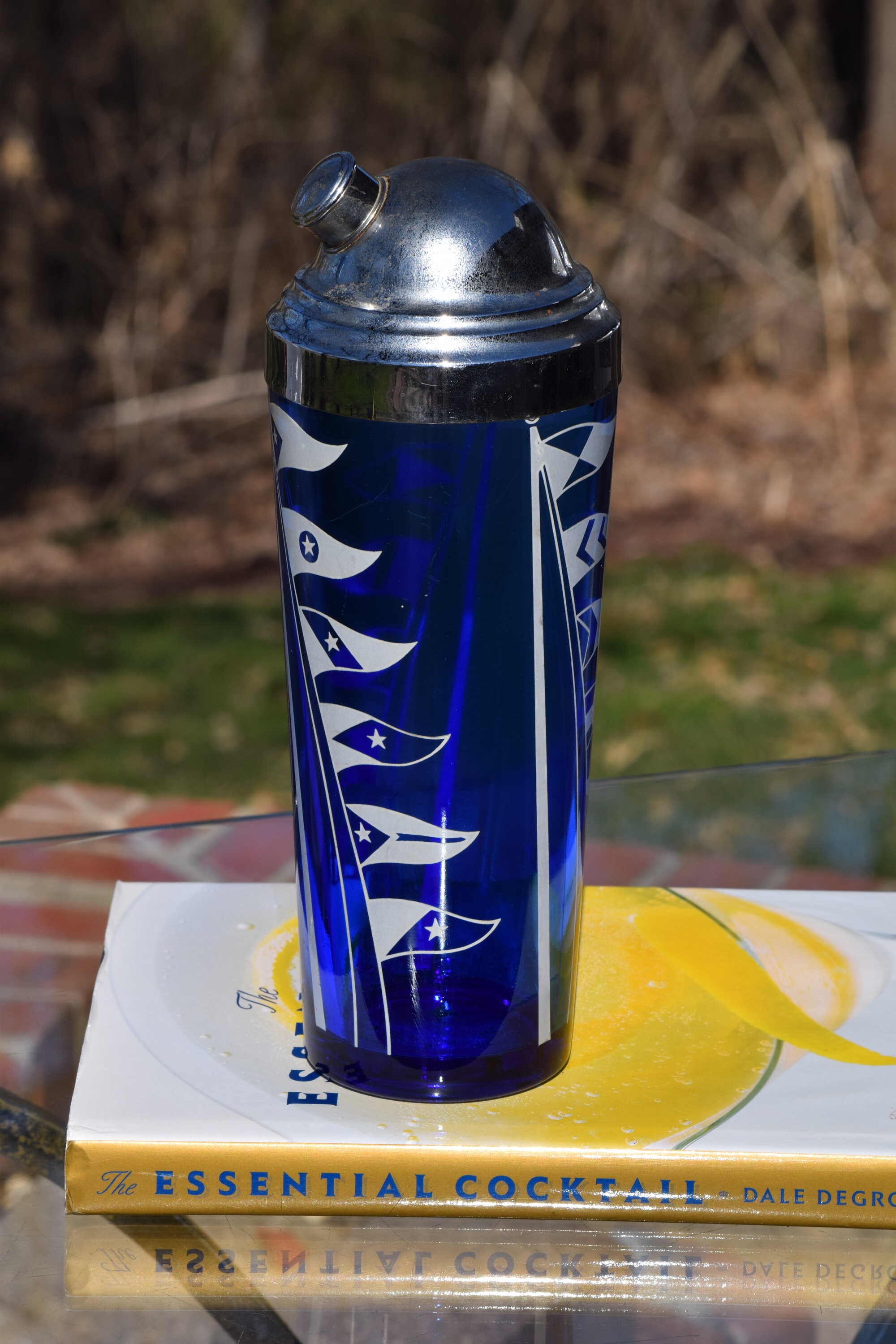 Vintage Blue & White Cocktail Shaker, Mixologist Cocktail Shaker, Bar ...
