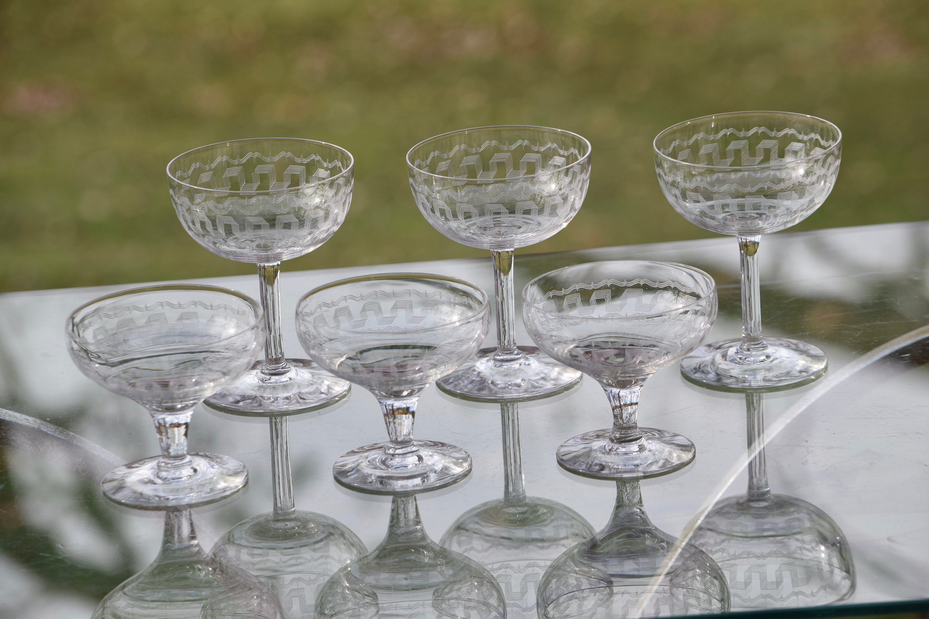 Vintage Needle Etched CRYSTAL Cocktail Glasses, Set of 6, Fostoria ...