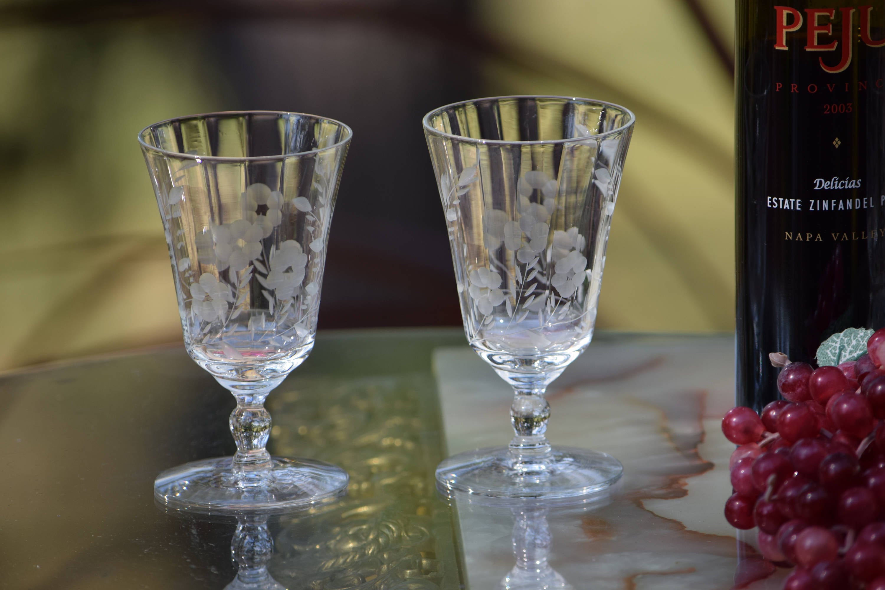 Vintage Etched Wine Glasses Set Of 4 Vintage Liquor Dessert Wine