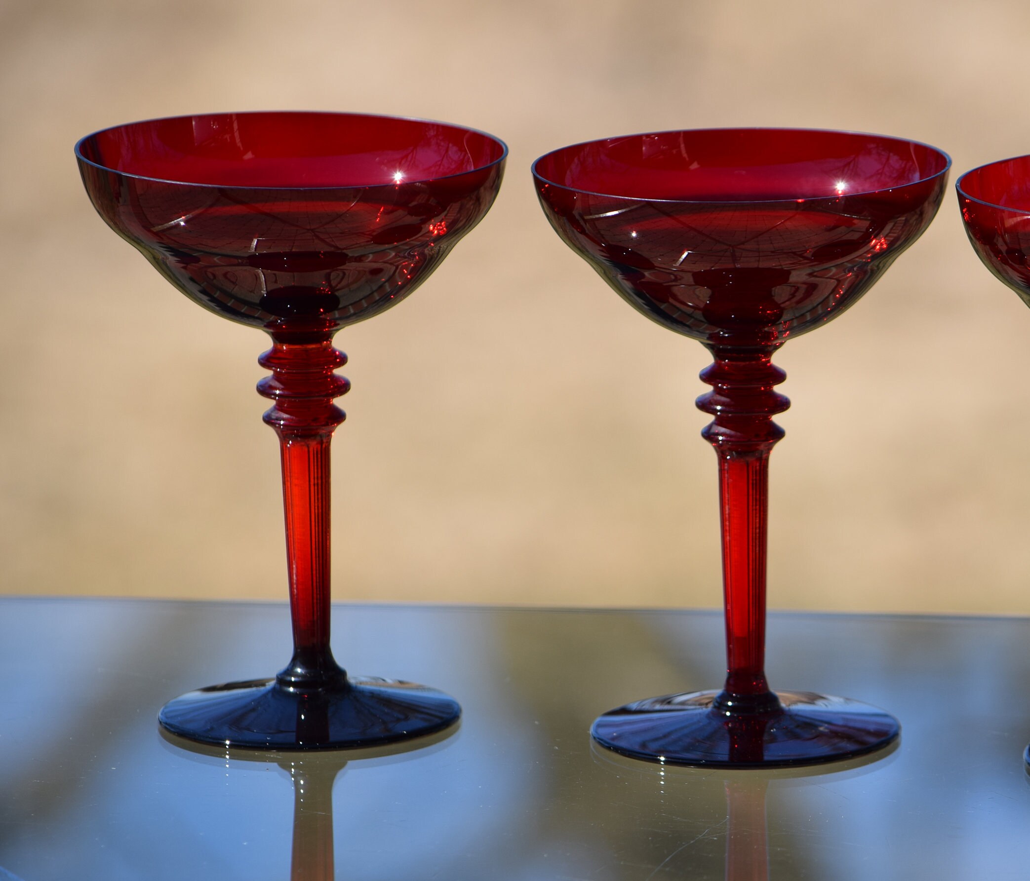 Vintage Ruby Red CRYSTAL Cocktail Glasses ~~ Champagne Coupes, Set of 3 ...
