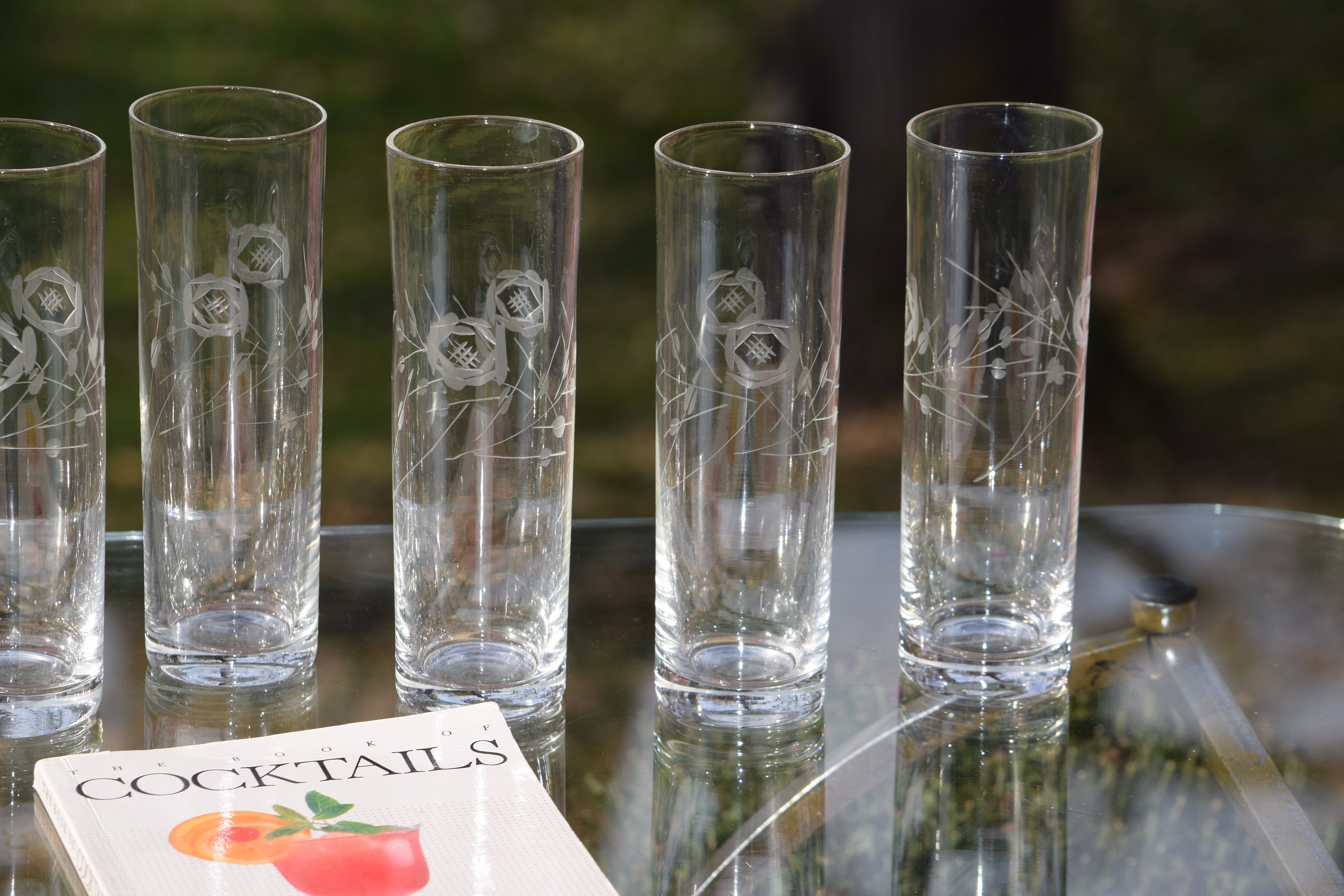 Vintage Etched COLLINS Glasses, Set of 6, Cocktail Party Glasses, Mid ...